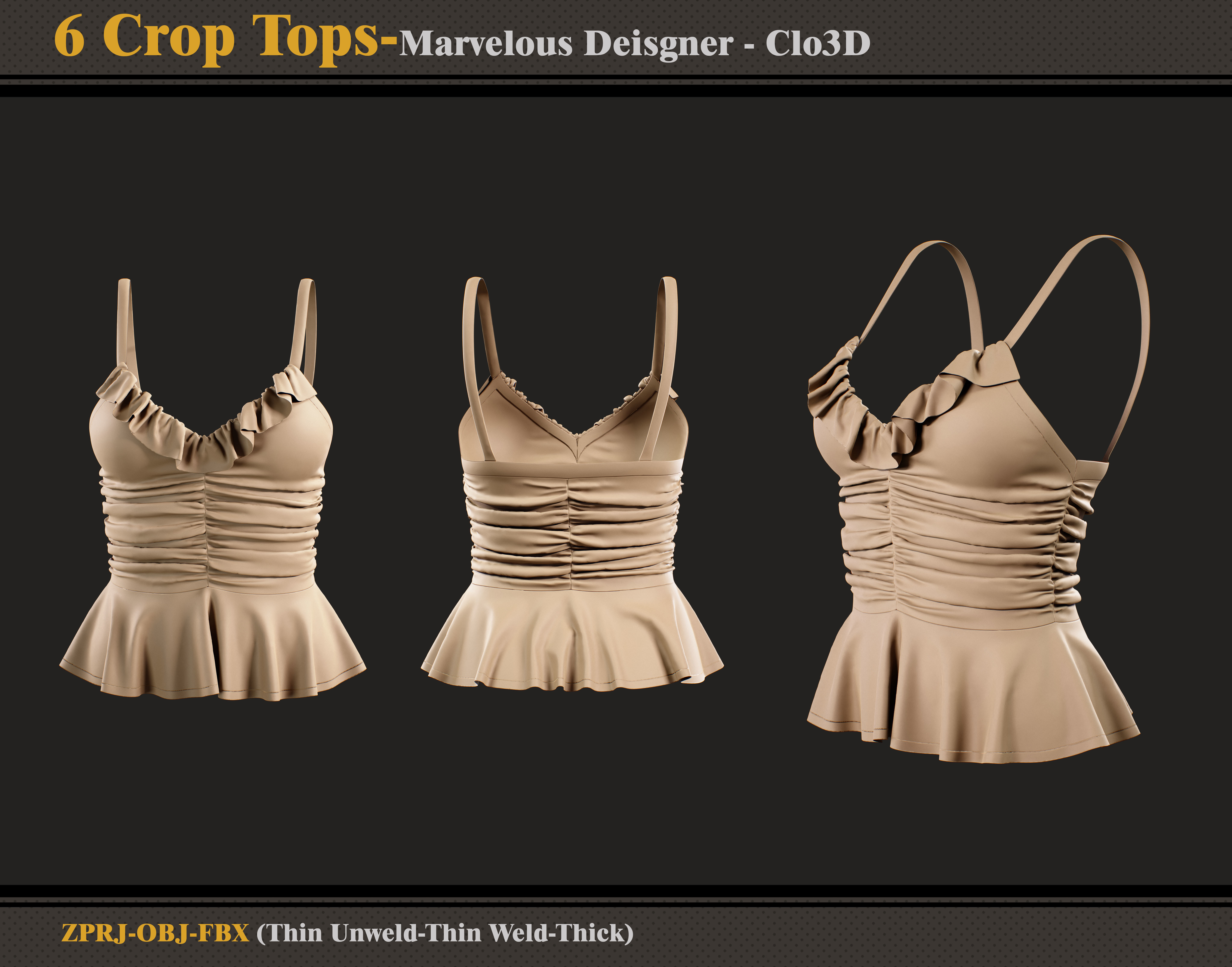 6 Crop Tops-Marvelous Designer-Clo3D-ZPRJ - FBX - OBJ 3D model | CGTrader