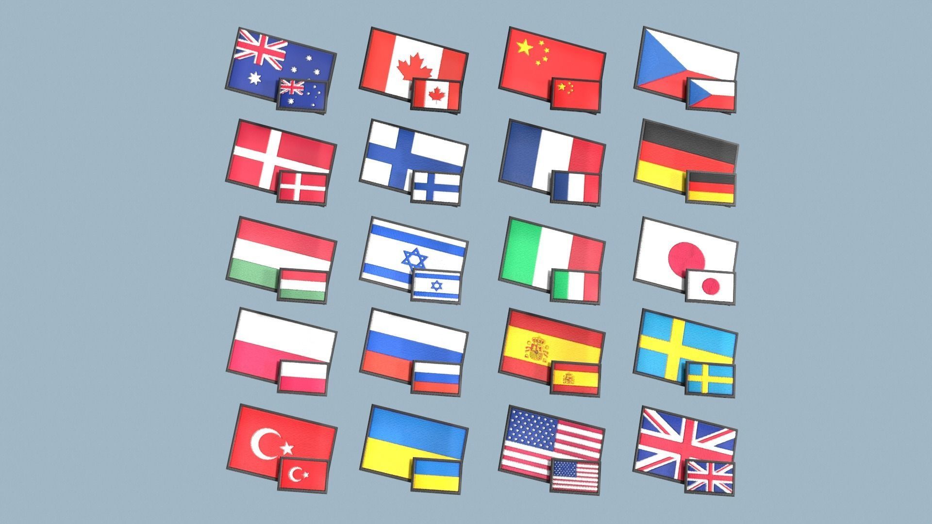 3D model 20 COUNTRY FLAG PATCHES VR / AR / low-poly | CGTrader