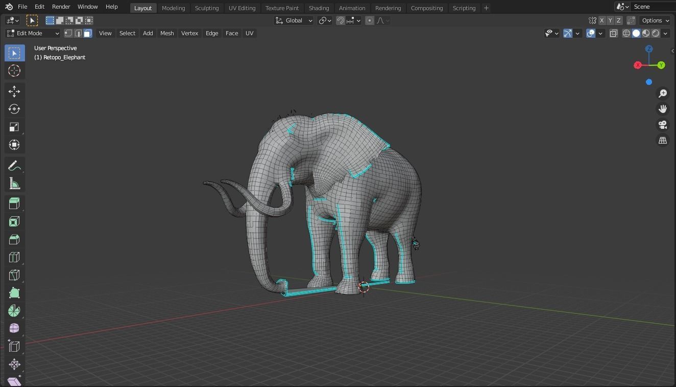 Elephant Base Mesh Low-poly 3D model free VR / AR / low-poly 3D model ...