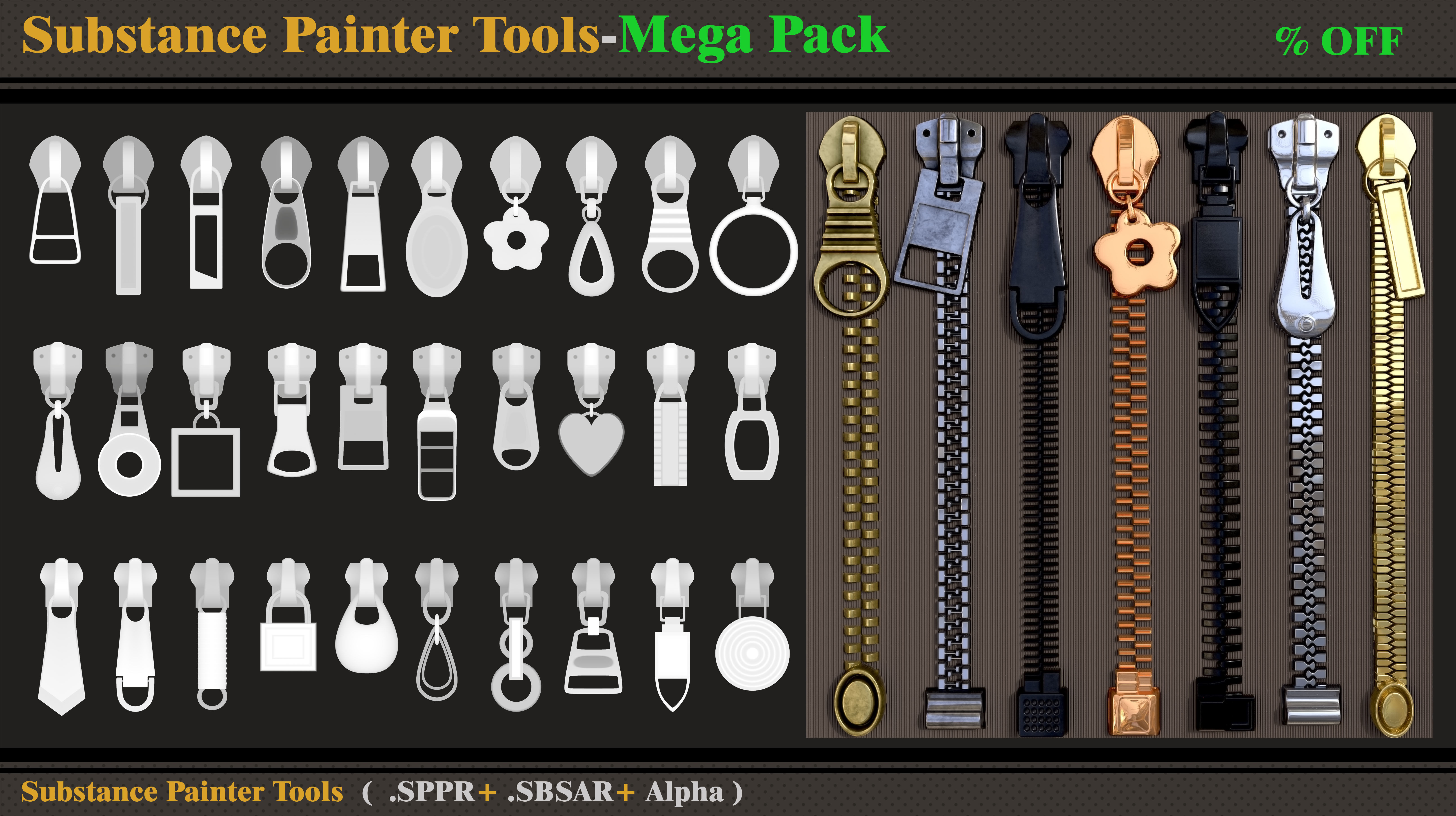 Substance Painter Tools-Zipper-Button-Bolt and Screw-Medal 3D model ...