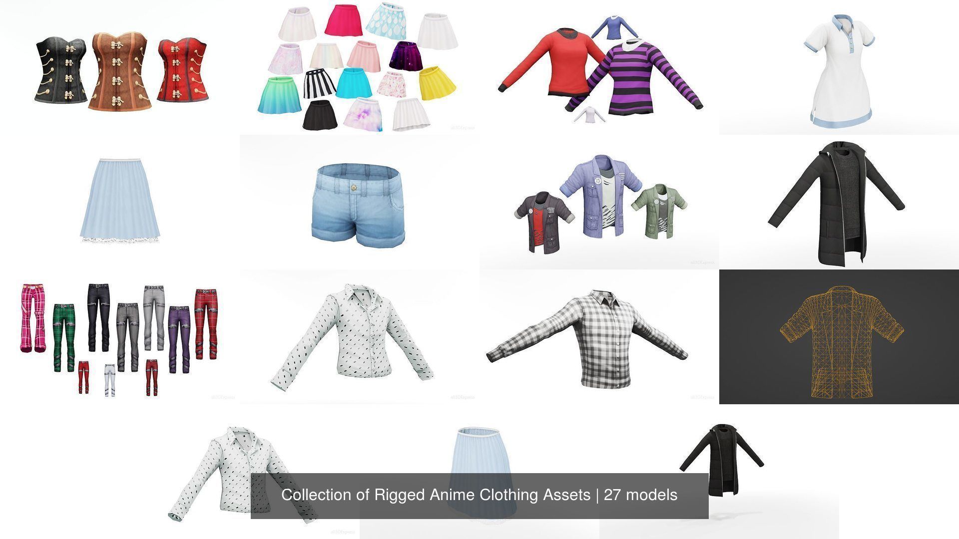 Collection of Rigged Anime Clothing Assets VR / AR / low-poly | CGTrader