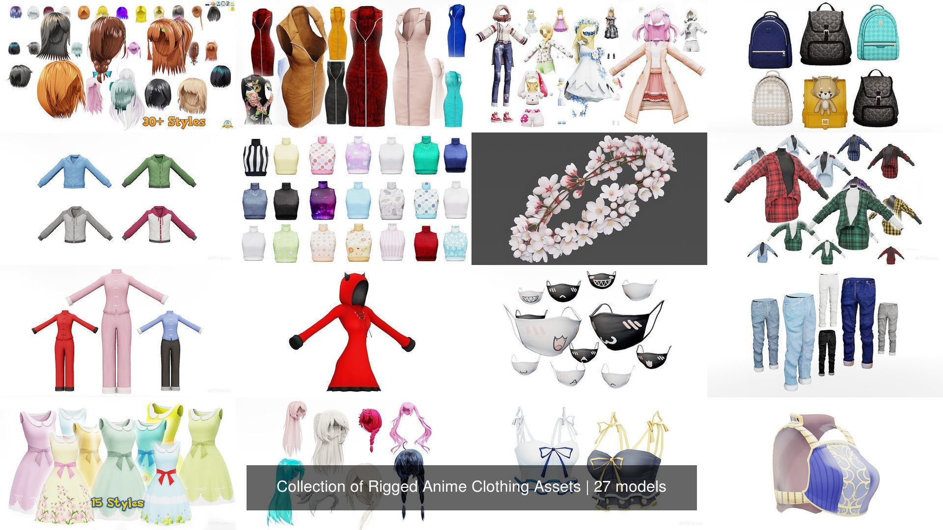 Collection of Rigged Anime Clothing Assets VR / AR / low-poly | CGTrader