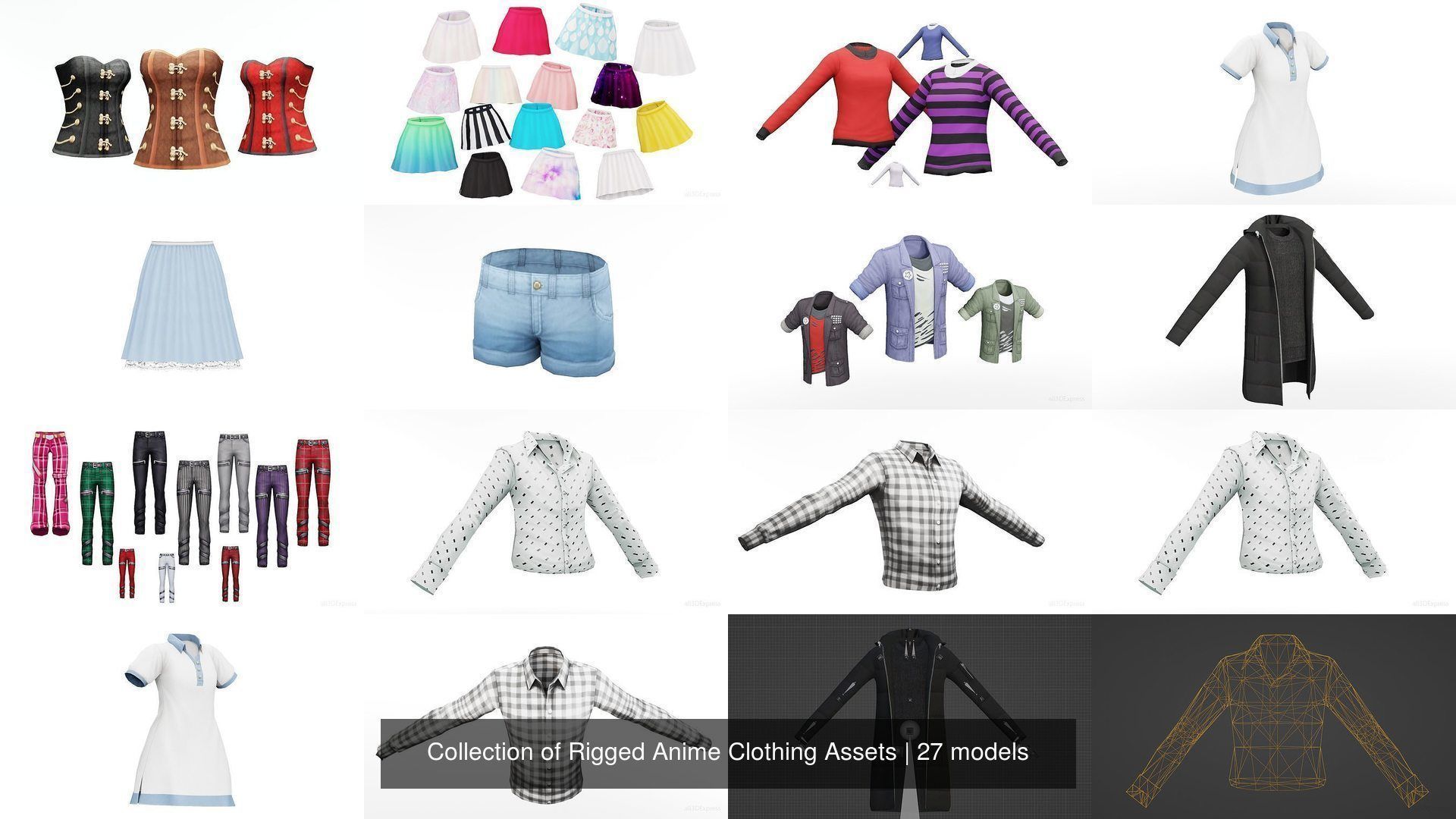 Collection of Rigged Anime Clothing Assets VR / AR / low-poly | CGTrader