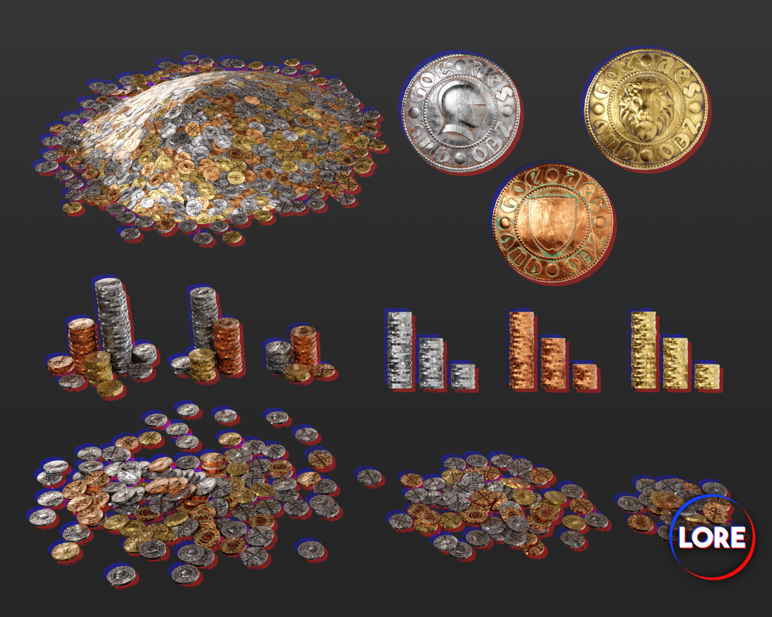 3D model Medieval Treasure Coins Set VR / AR / low-poly | CGTrader