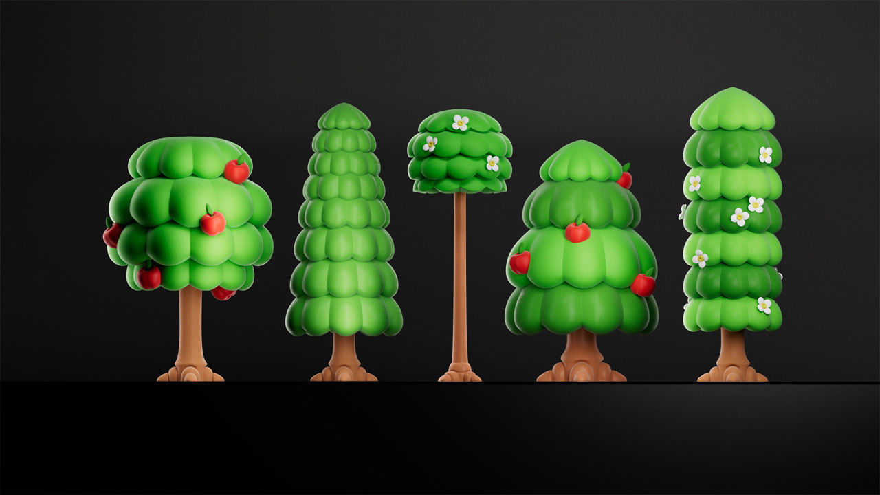 Cartoon style apple tree bundle 3D model | CGTrader