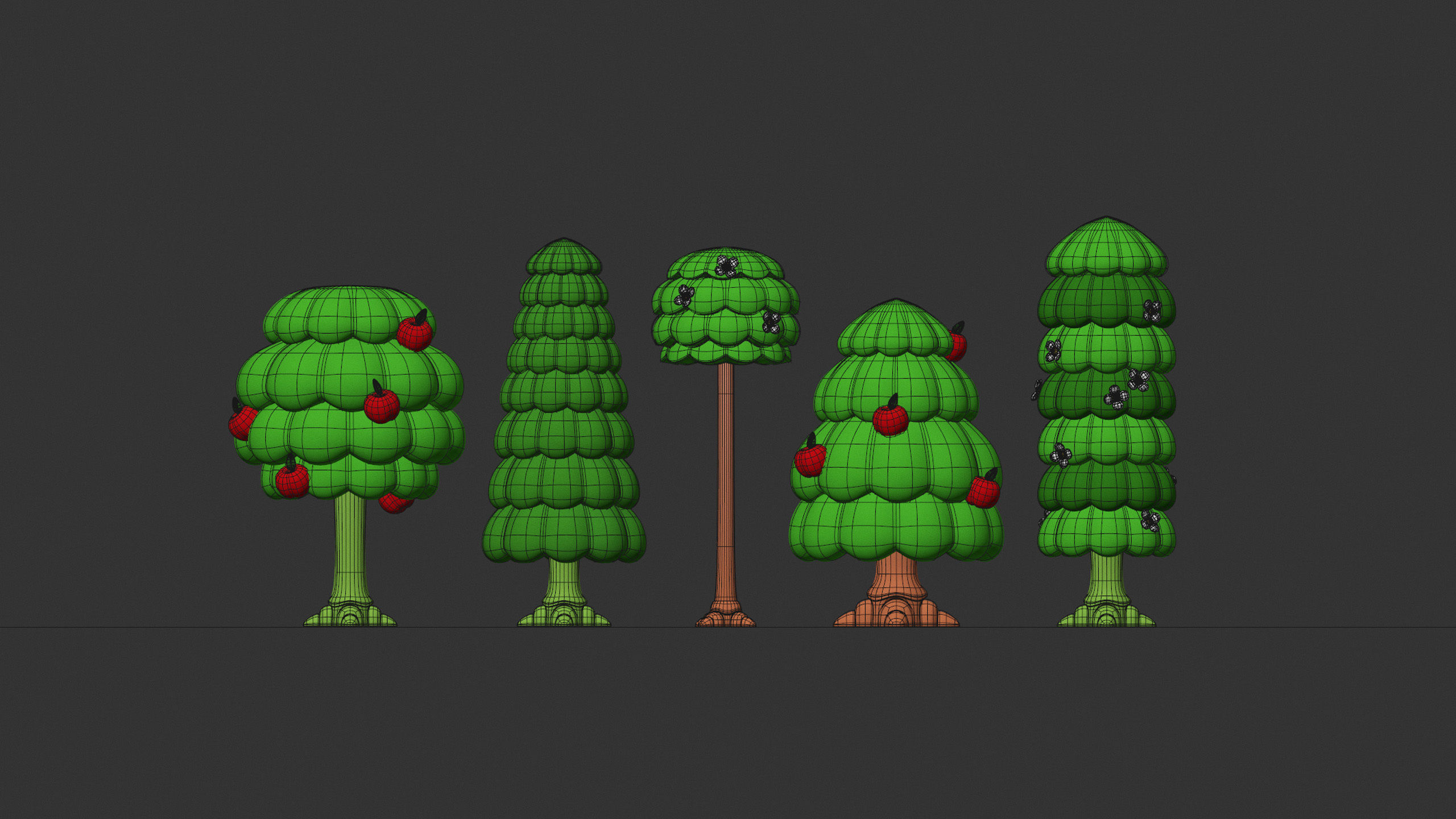 Cartoon style apple tree bundle 3D model | CGTrader