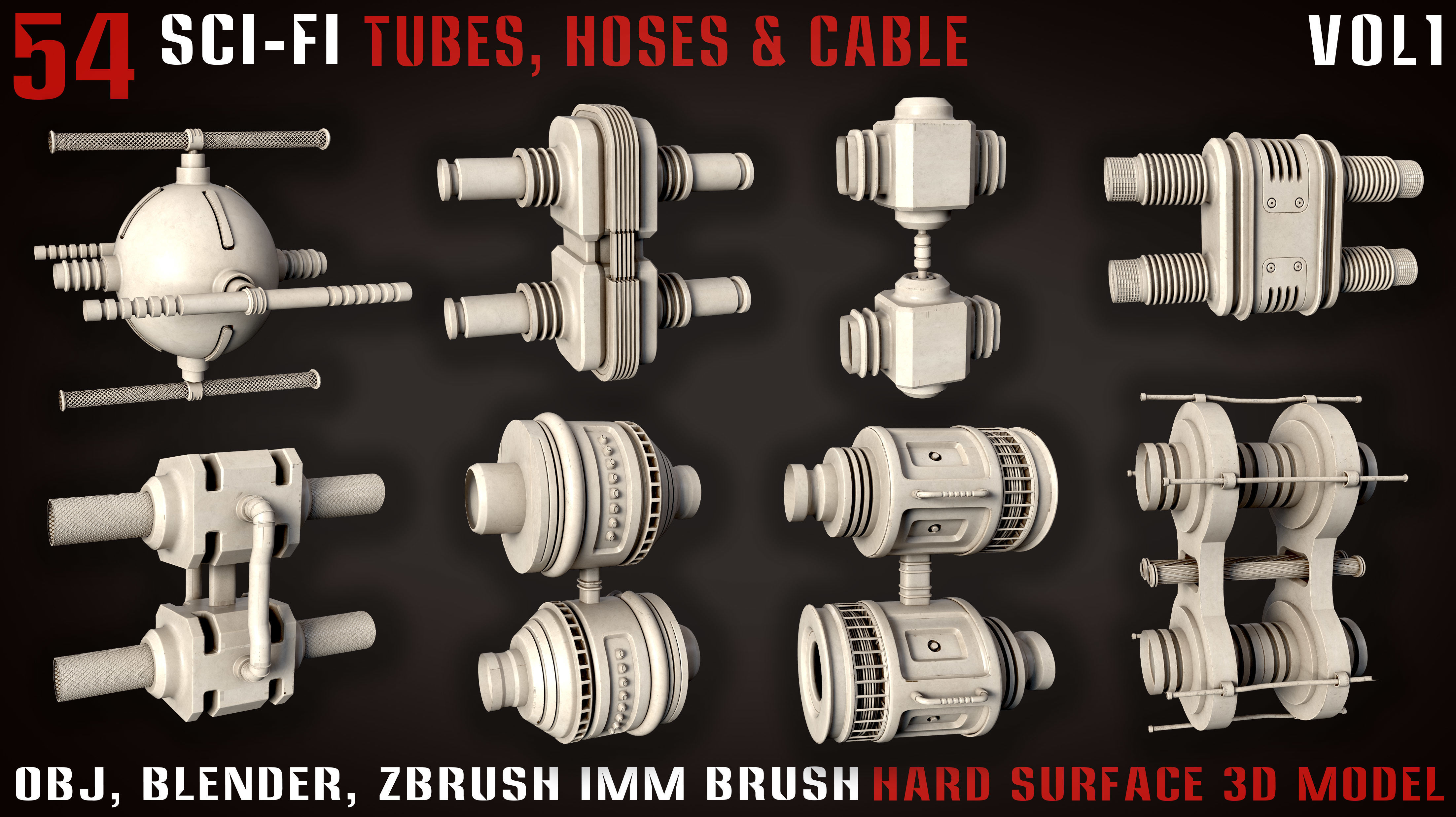 54 Sci-Fi Tubes- Hoses - Cables - vol1 3D model | CGTrader