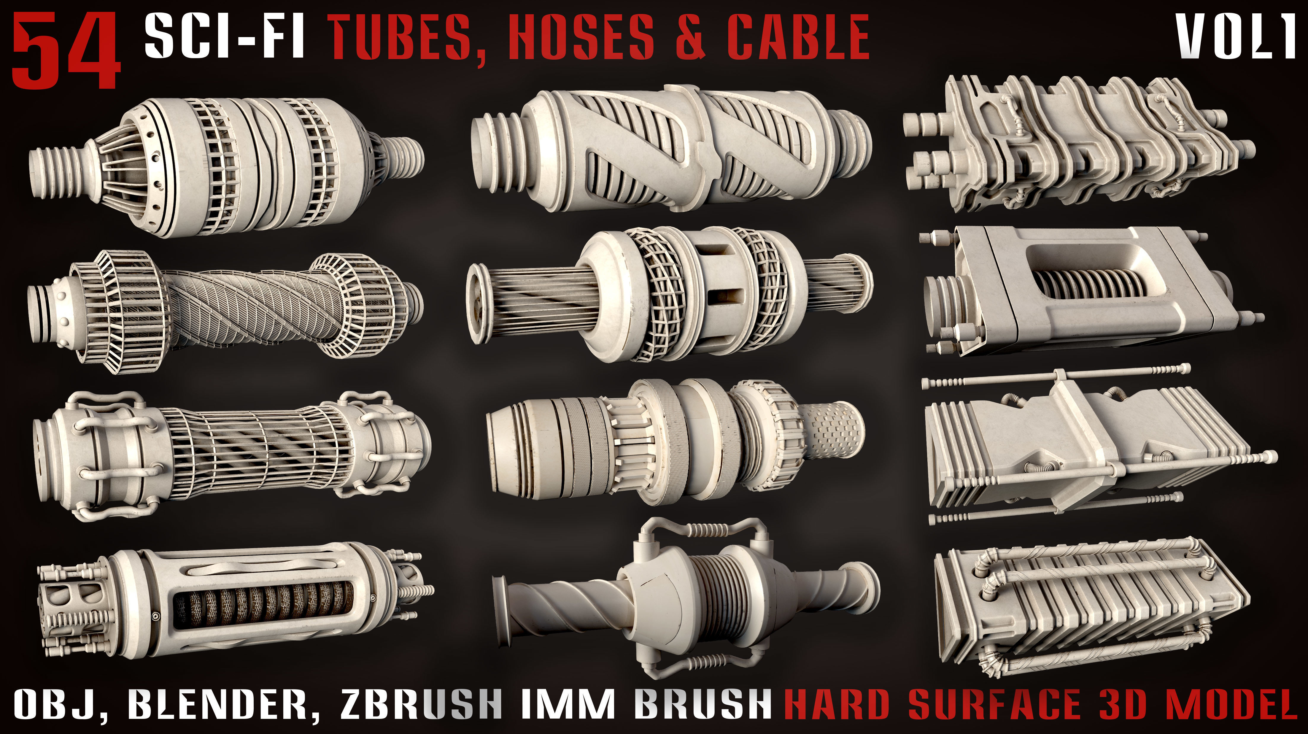 54 Sci-Fi Tubes- Hoses - Cables - vol1 3D model | CGTrader