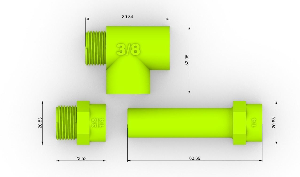 Connection pipe T 3 8 - 1 4 - 3D Model File STL 3D print model free 3D ...