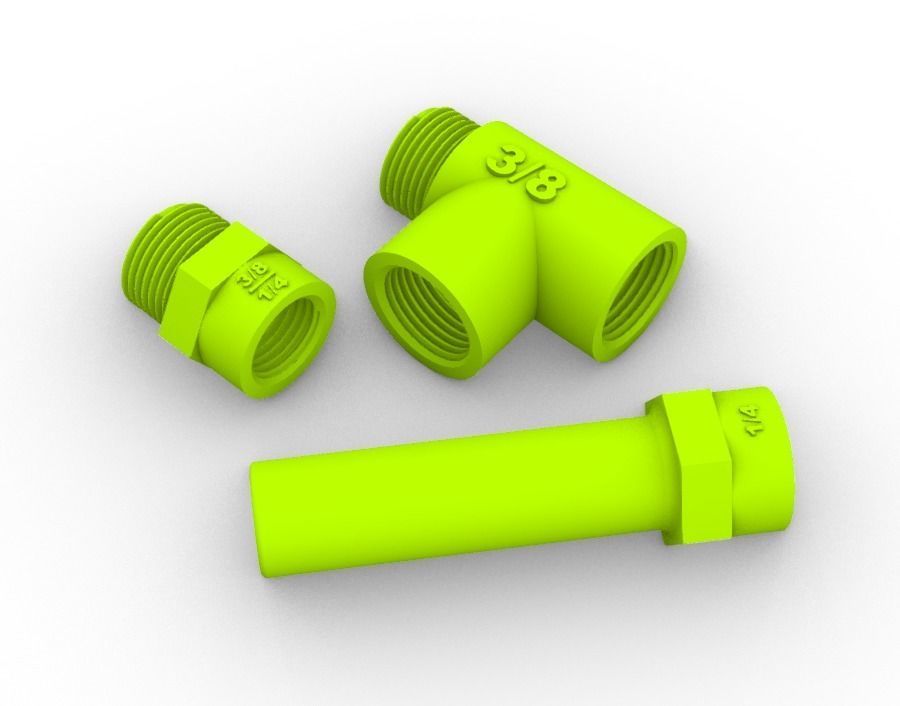 Connection pipe T 3 8 - 1 4 - 3D Model File STL 3D print model free 3D ...