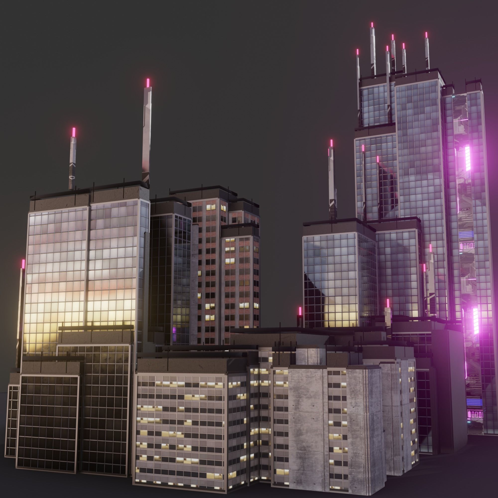 3D model Blender Procedural CyberPunk Building Generator VR / AR / low ...