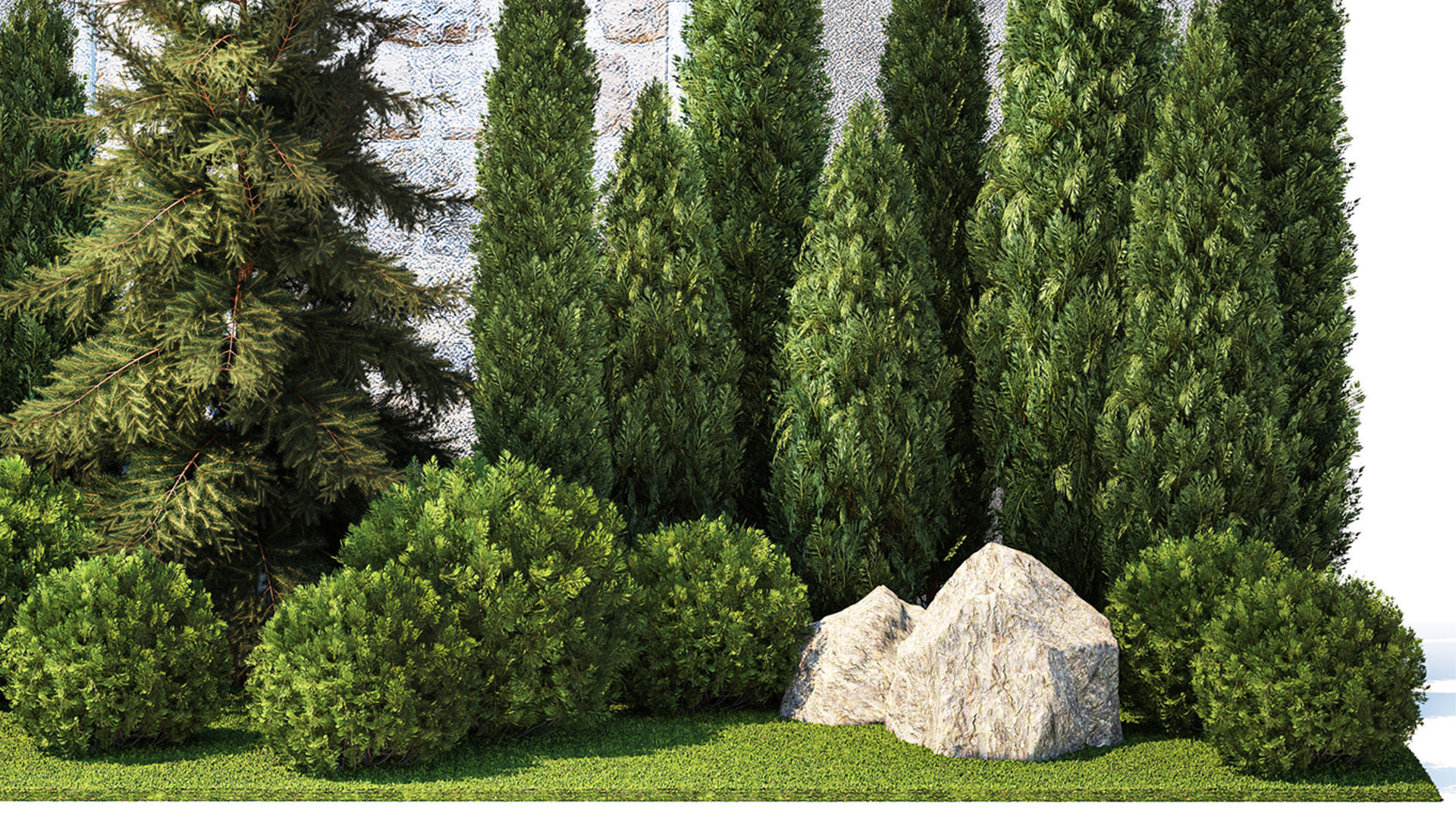 Garden with thuja cypress pine and topiary plant 1381 3D model | CGTrader