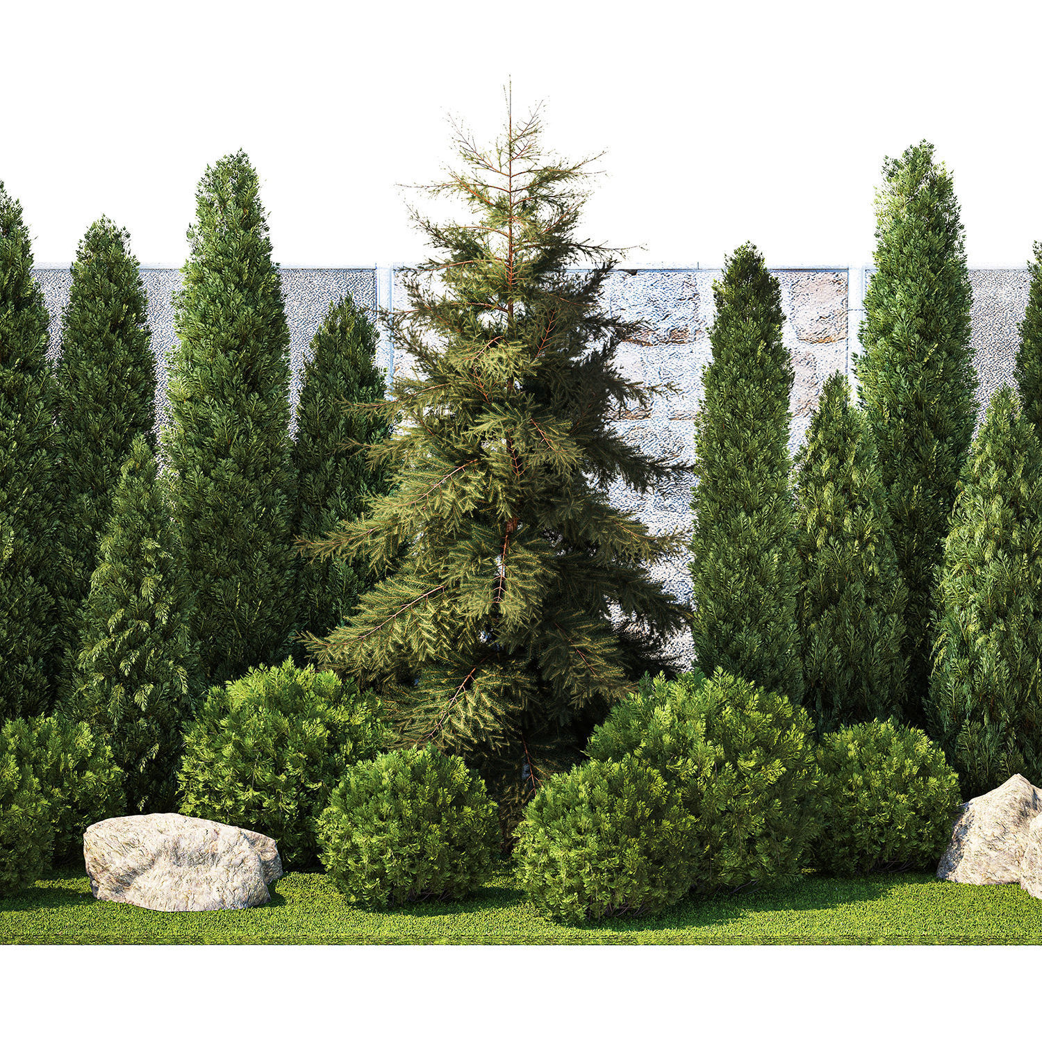 Garden with thuja cypress pine and topiary plant 1381 3D model | CGTrader