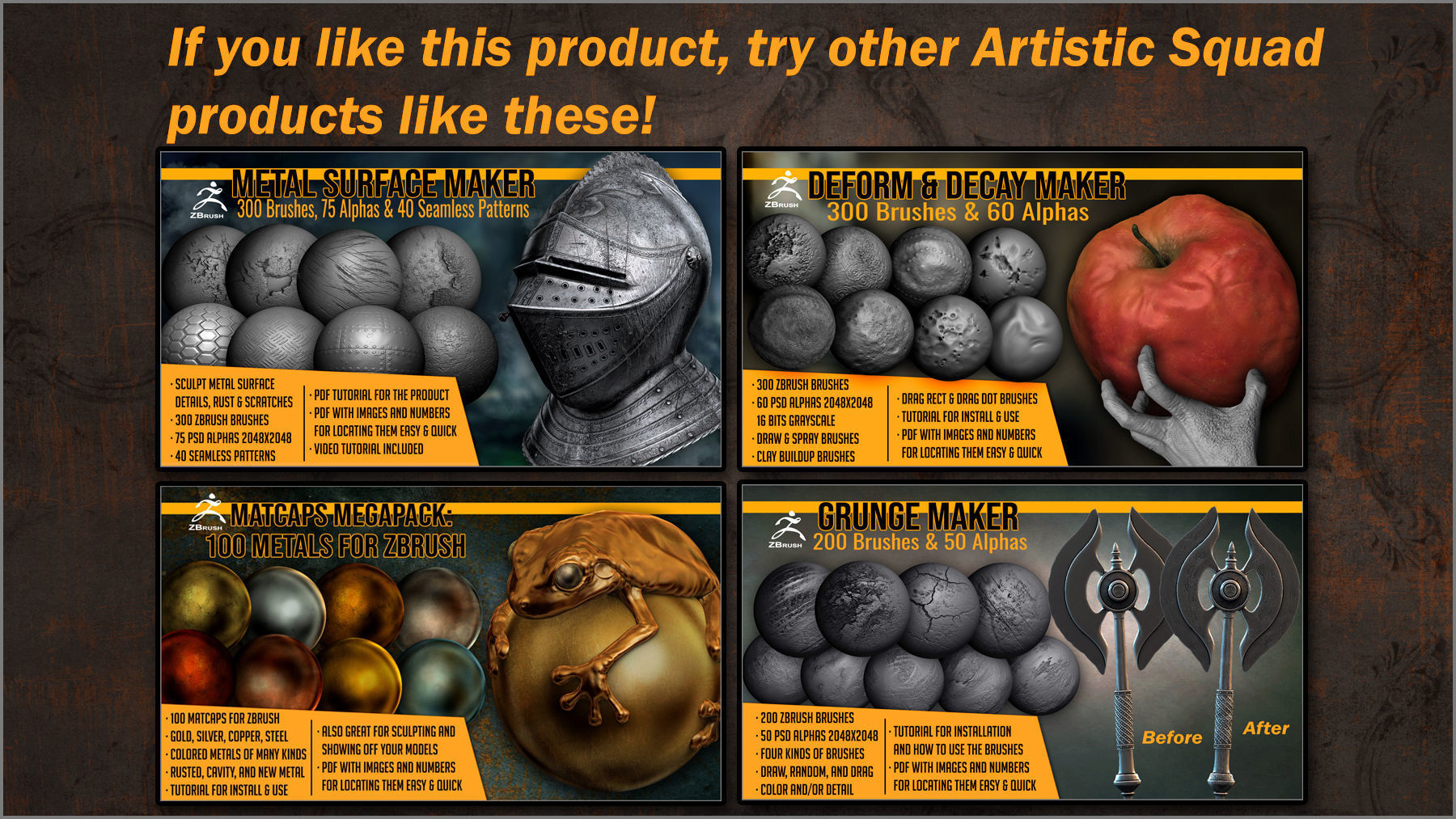 Rust Bumps and Roughness Maker 300 ZBrush brushes and 75 alphas Texture ...