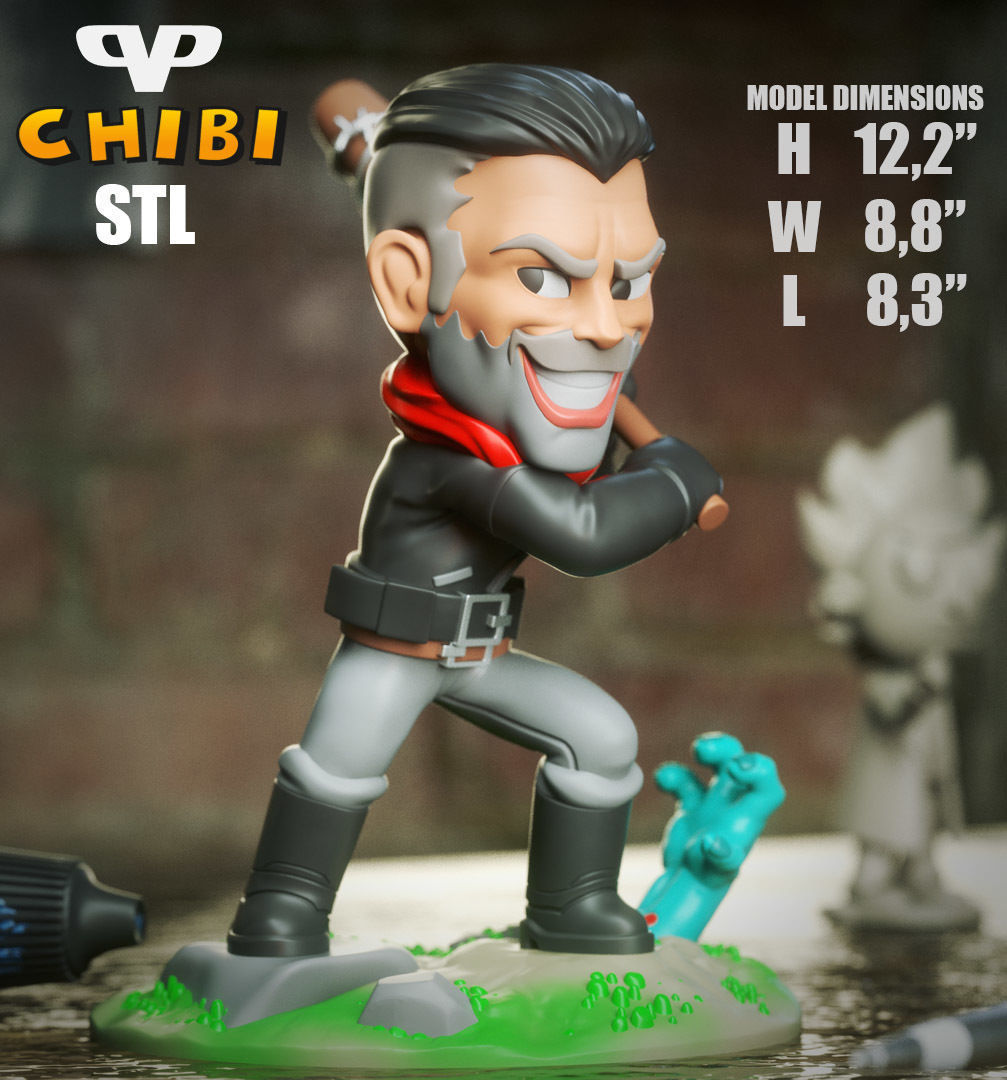 Negan Walking Dead Chibi STL for 3D Printing ChibiSTL 3DXM 3D model 3D ...