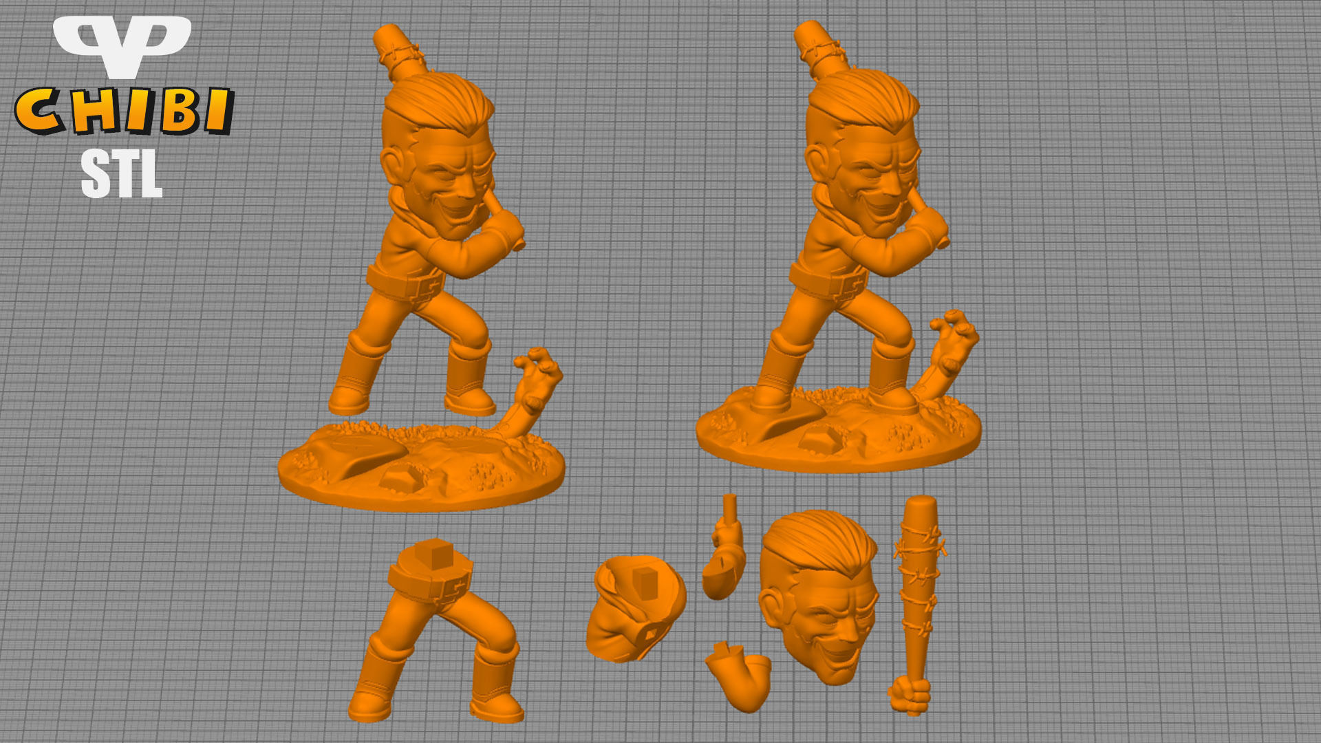 Negan Walking Dead Chibi STL for 3D Printing ChibiSTL 3DXM 3D model 3D ...