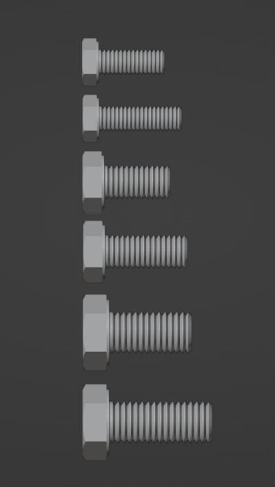 m6 16mm-20mm m8 16mm-20mm m10 20mm-25mm DIN EN 24017 Bolts 3D model 3D ...