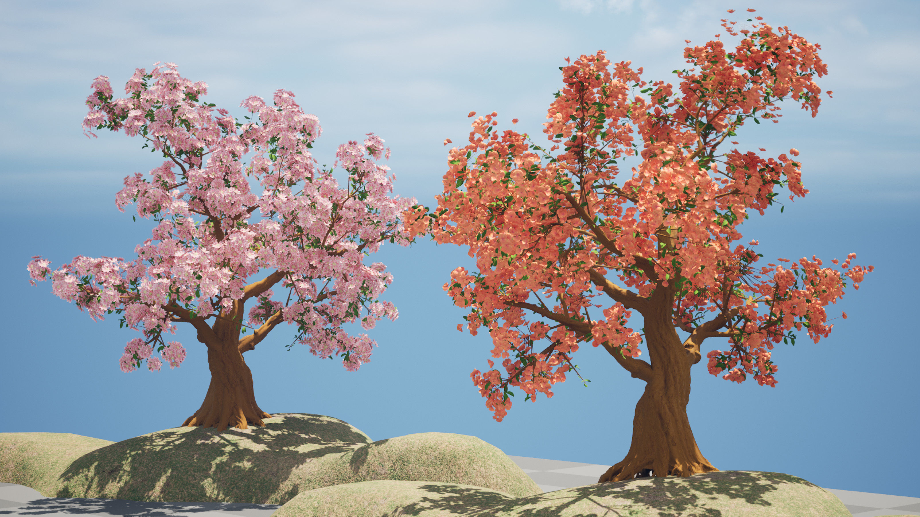 3D model Cherry trees in full bloom in orange and pink colors VR / AR ...
