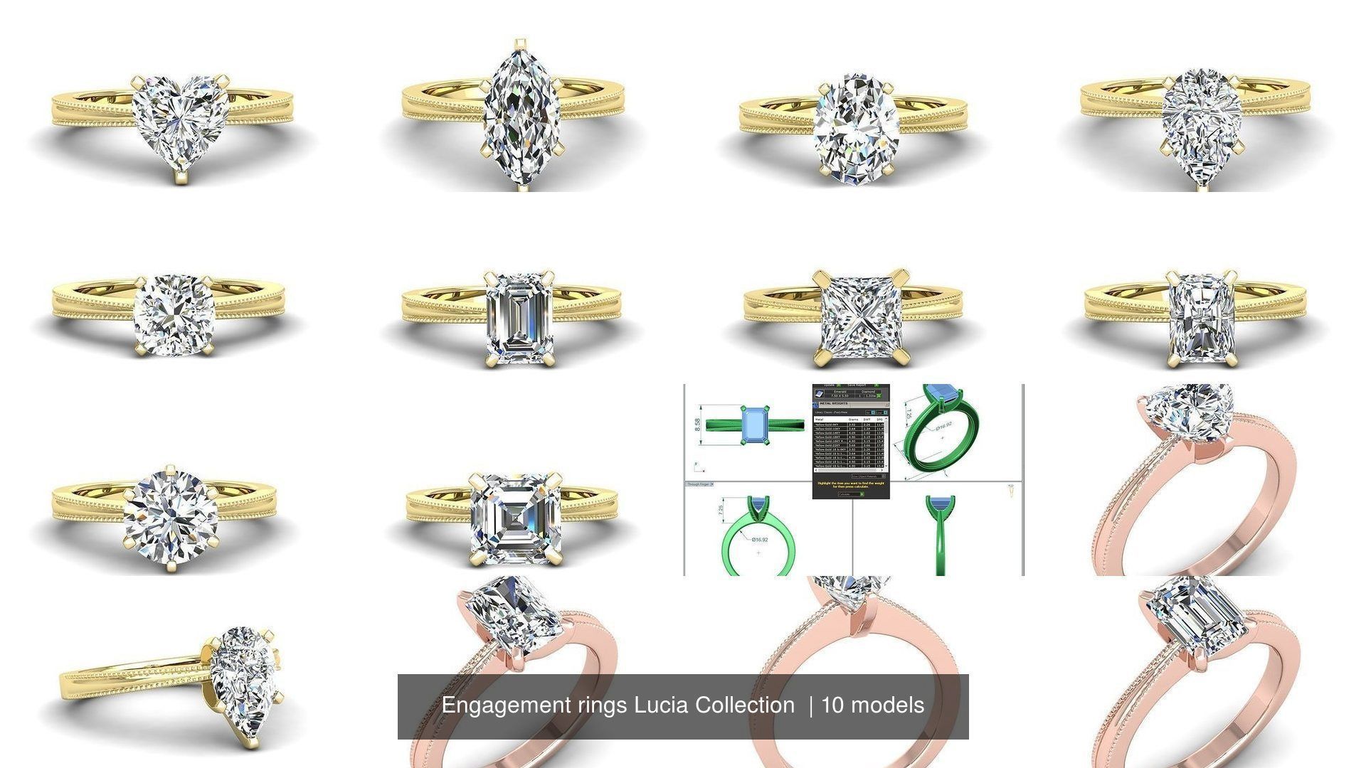 Engagement rings Lucia all shapes Collection 3D printable | CGTrader