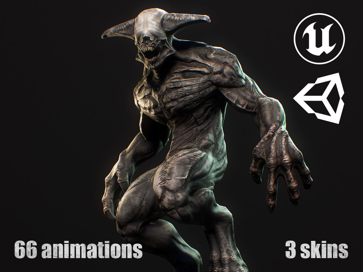 3D model Horror Demon Creature v2 with 66 animations VR / AR / low-poly ...