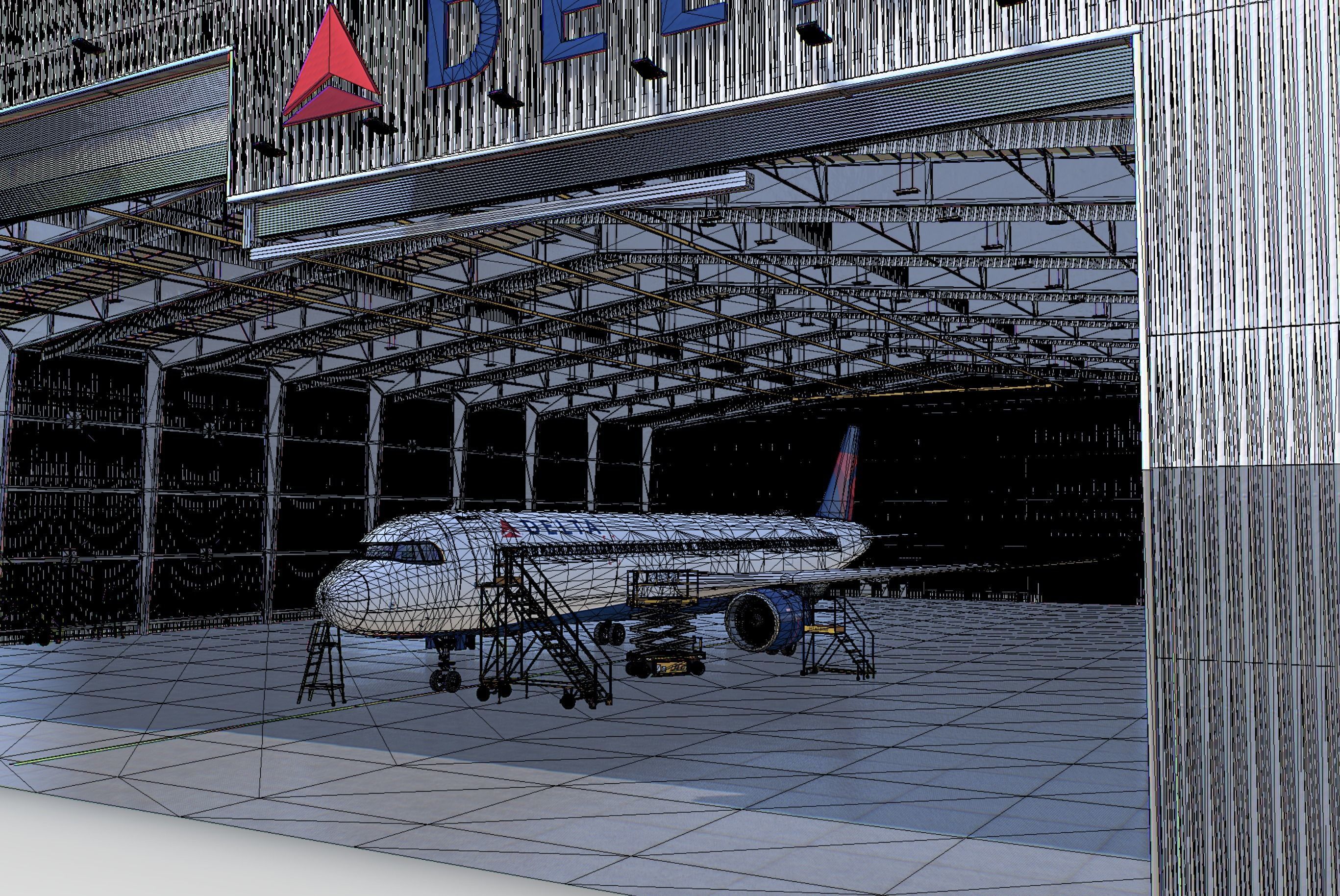 3D model Delta Airlines Maintenance Hangar A321Neo VR / AR / low-poly ...