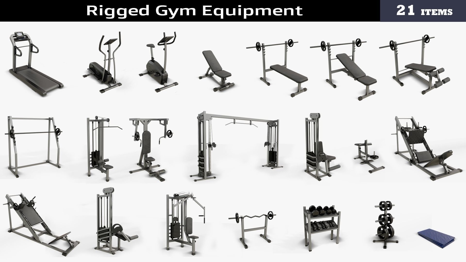 3D model Rigged Gym Equipment VR / AR / low-poly | CGTrader
