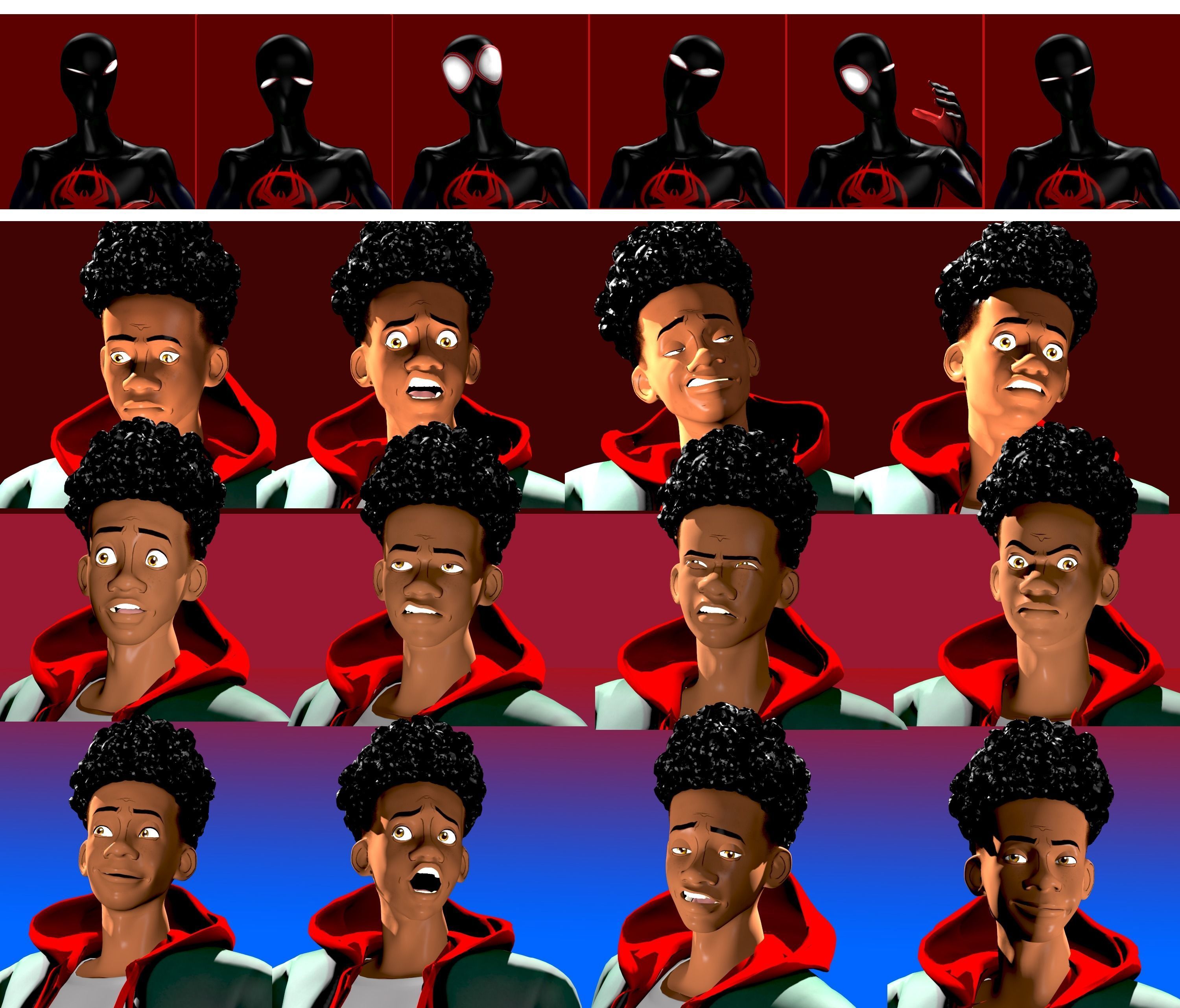 3D model Miles Morales collection ragged morphed animated VR / AR / low ...