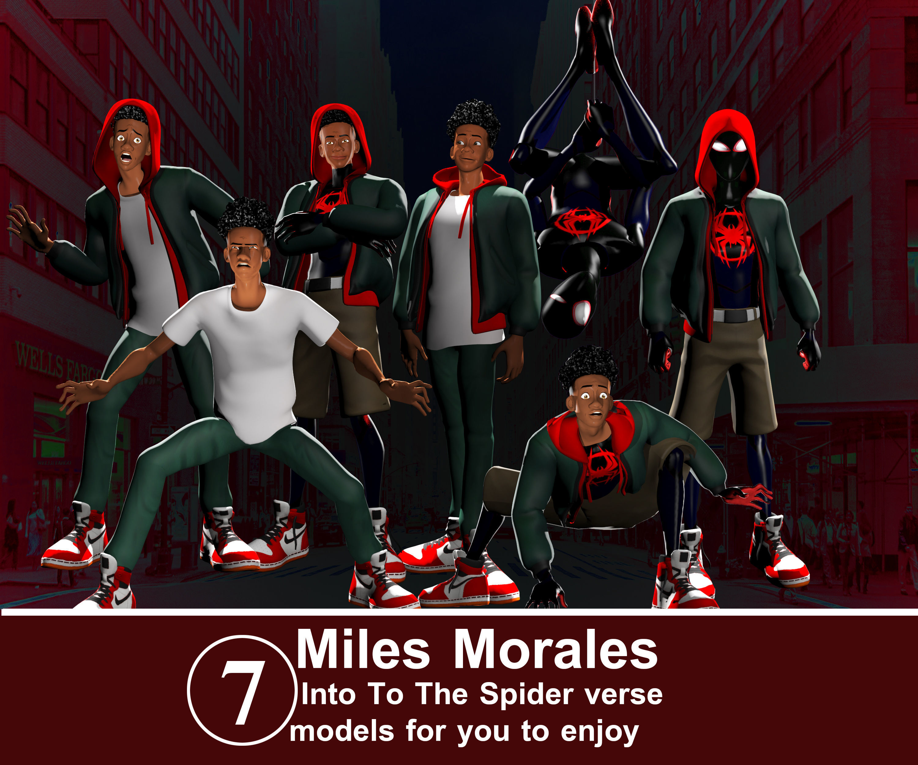 3D model Miles Morales collection ragged morphed animated VR / AR / low ...