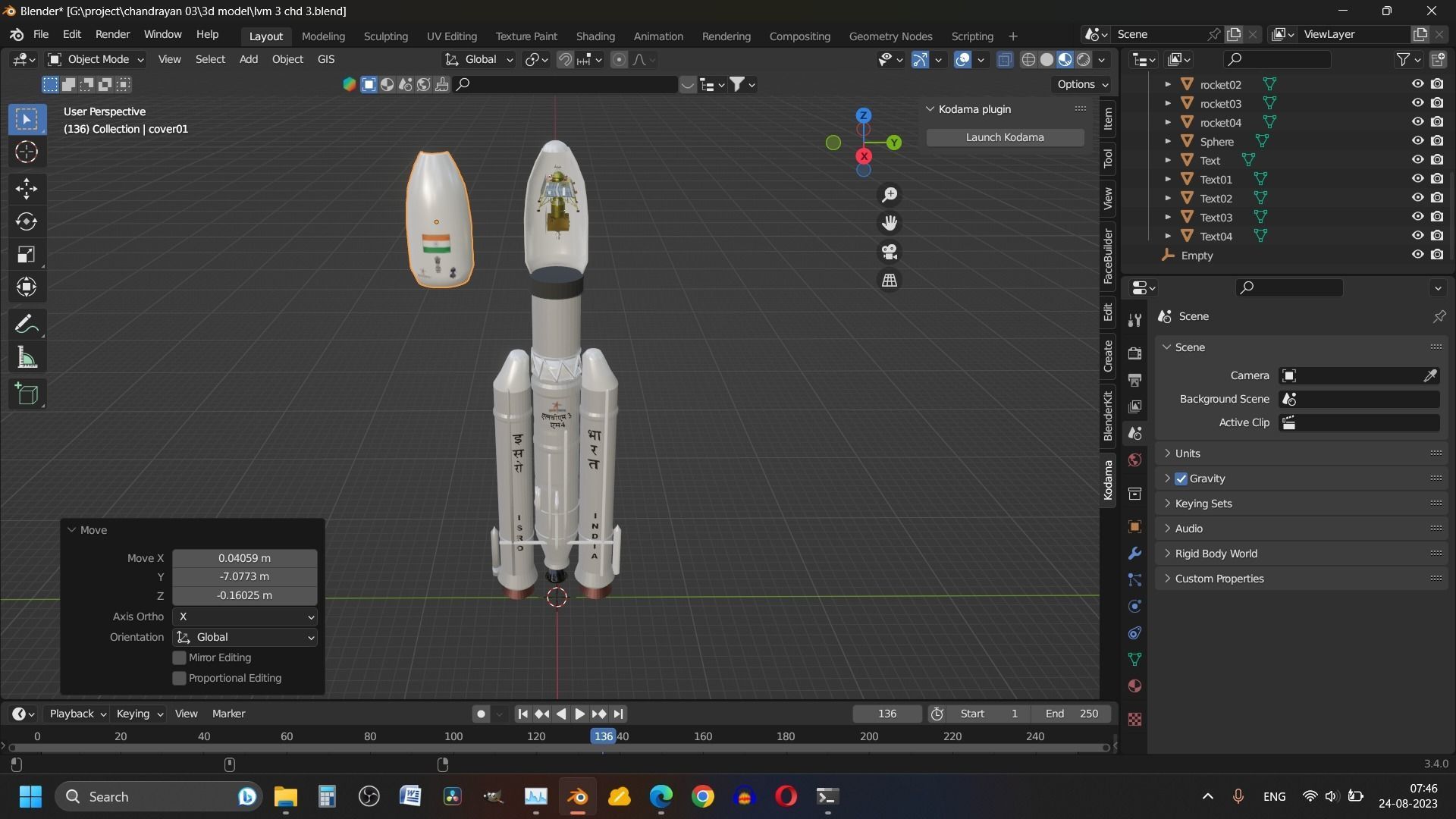 3D model ISRO LVM 3 ROCKET ALONG WITH CHANDRAYAAN 3 MODULES VR / AR ...