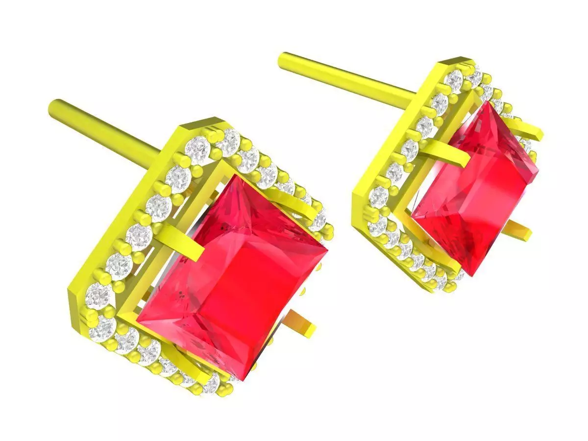 Square Ruby Stud Earrings 3D Model 5955 3D model 3D printable | CGTrader