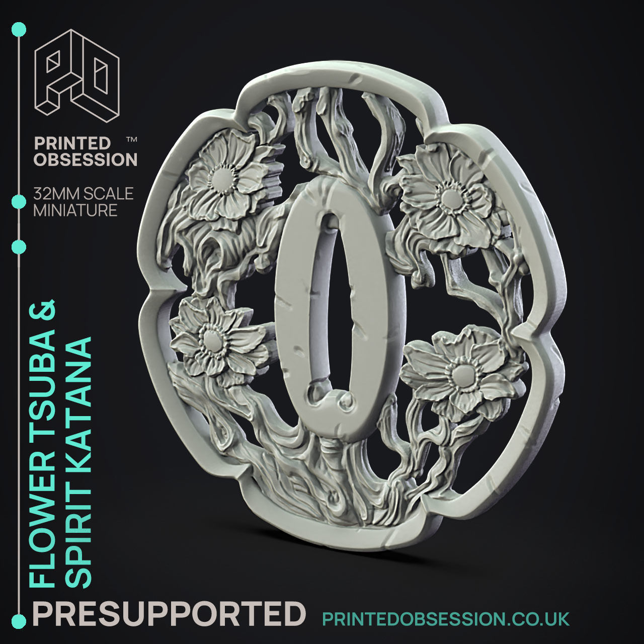 Flower Tsuba and Katana - 3D Printable TTRPG -PRESUPPORTED- 32mm 3D ...