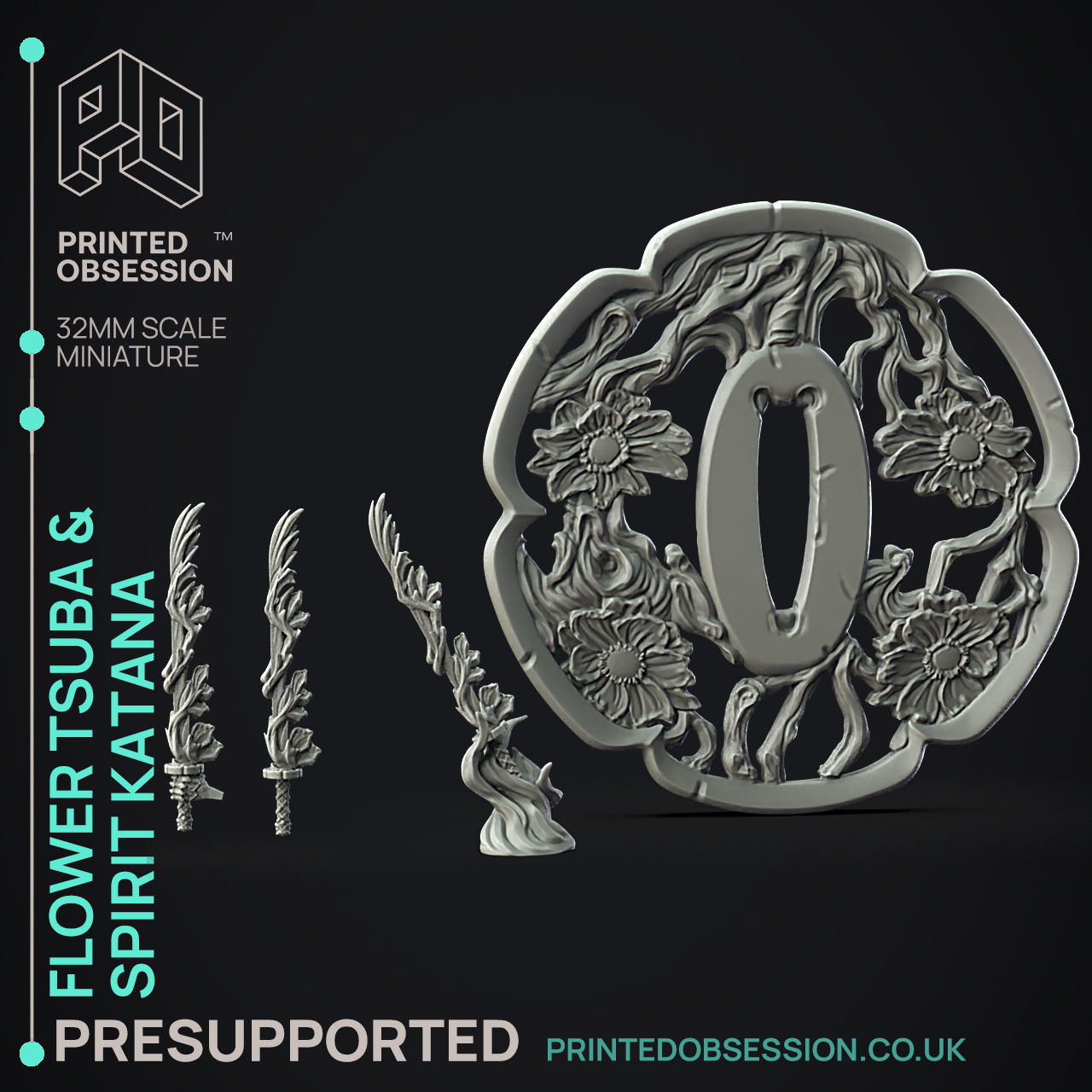 Flower Tsuba and Katana - 3D Printable TTRPG -PRESUPPORTED- 32mm 3D ...