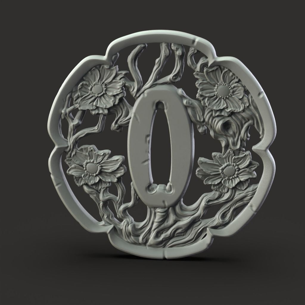 Flower Tsuba and Katana - 3D Printable TTRPG -PRESUPPORTED- 32mm 3D ...