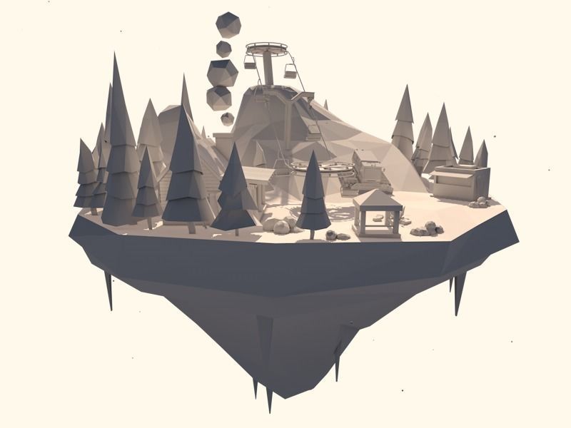 3D model Cartoon Low Poly Slope Resort Island Pack VR / AR / low-poly ...