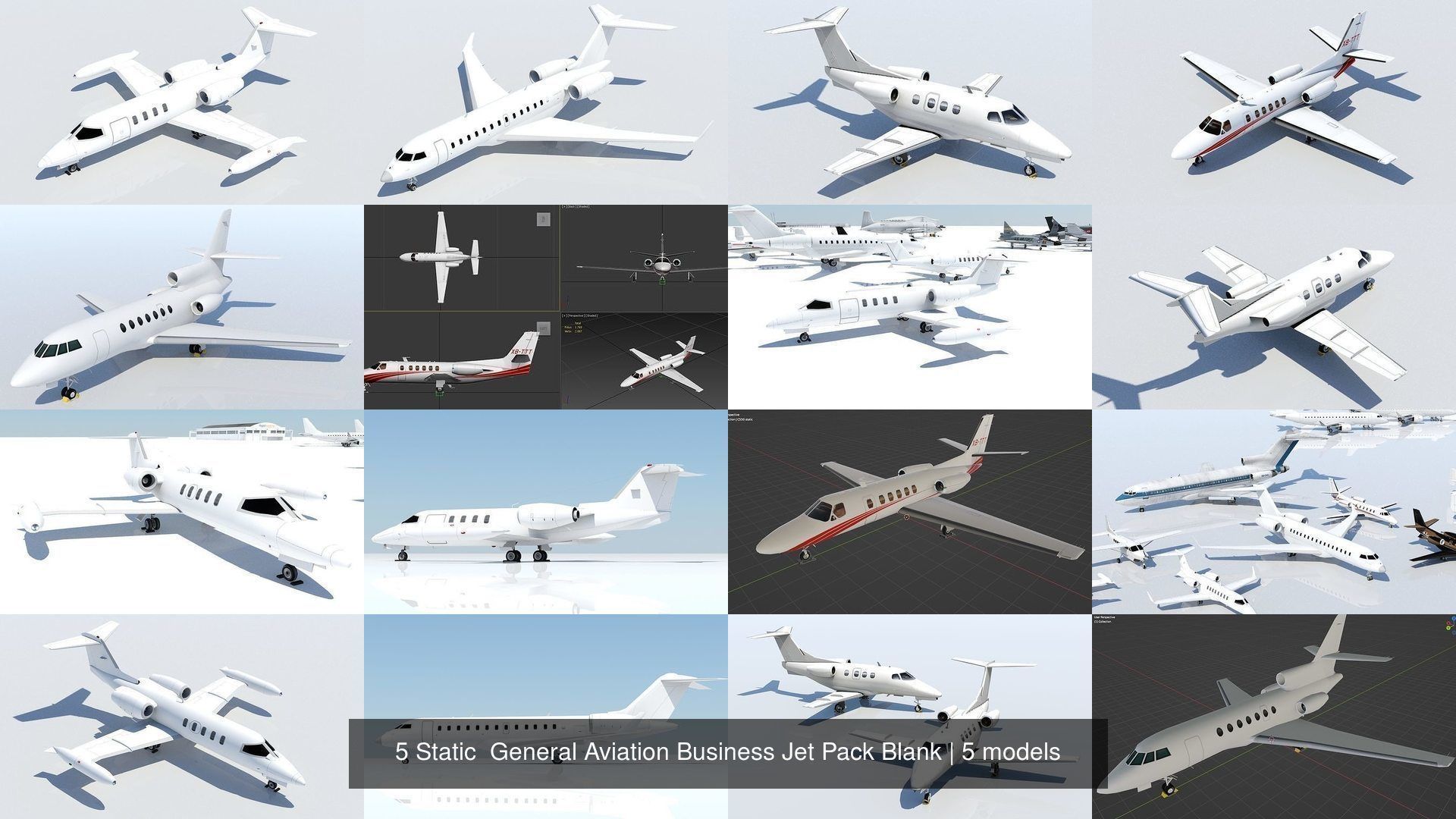 3D Model Collection 5 Static General Aviation Business Jet Pack Blank ...