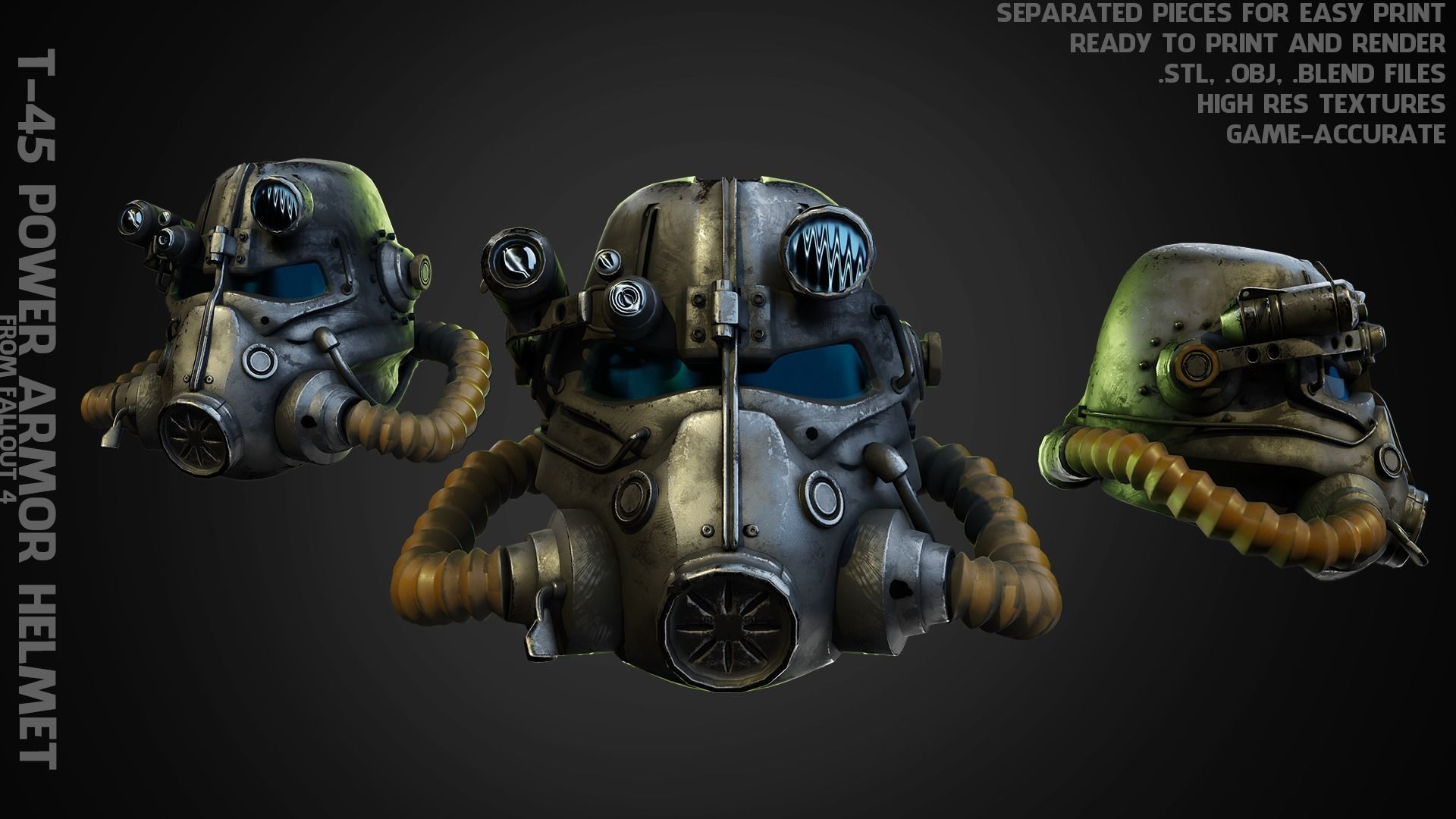 Fallout 4 T-45 Power Armor Helmet for Cosplay 3D model 3D printable ...