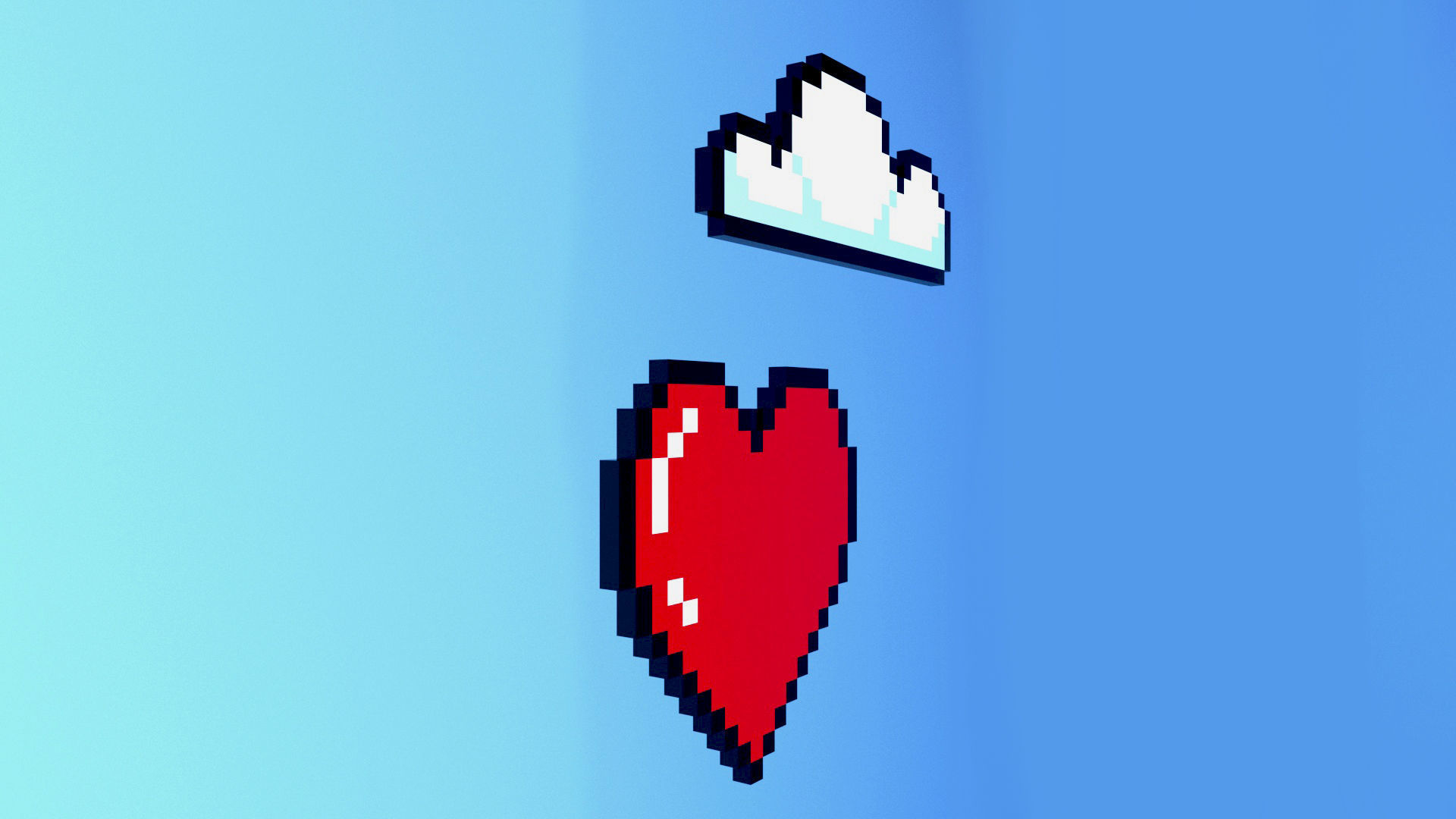 3D model Cloud and Heart Pixel 3ds Max 3D Model VR / AR / low-poly ...