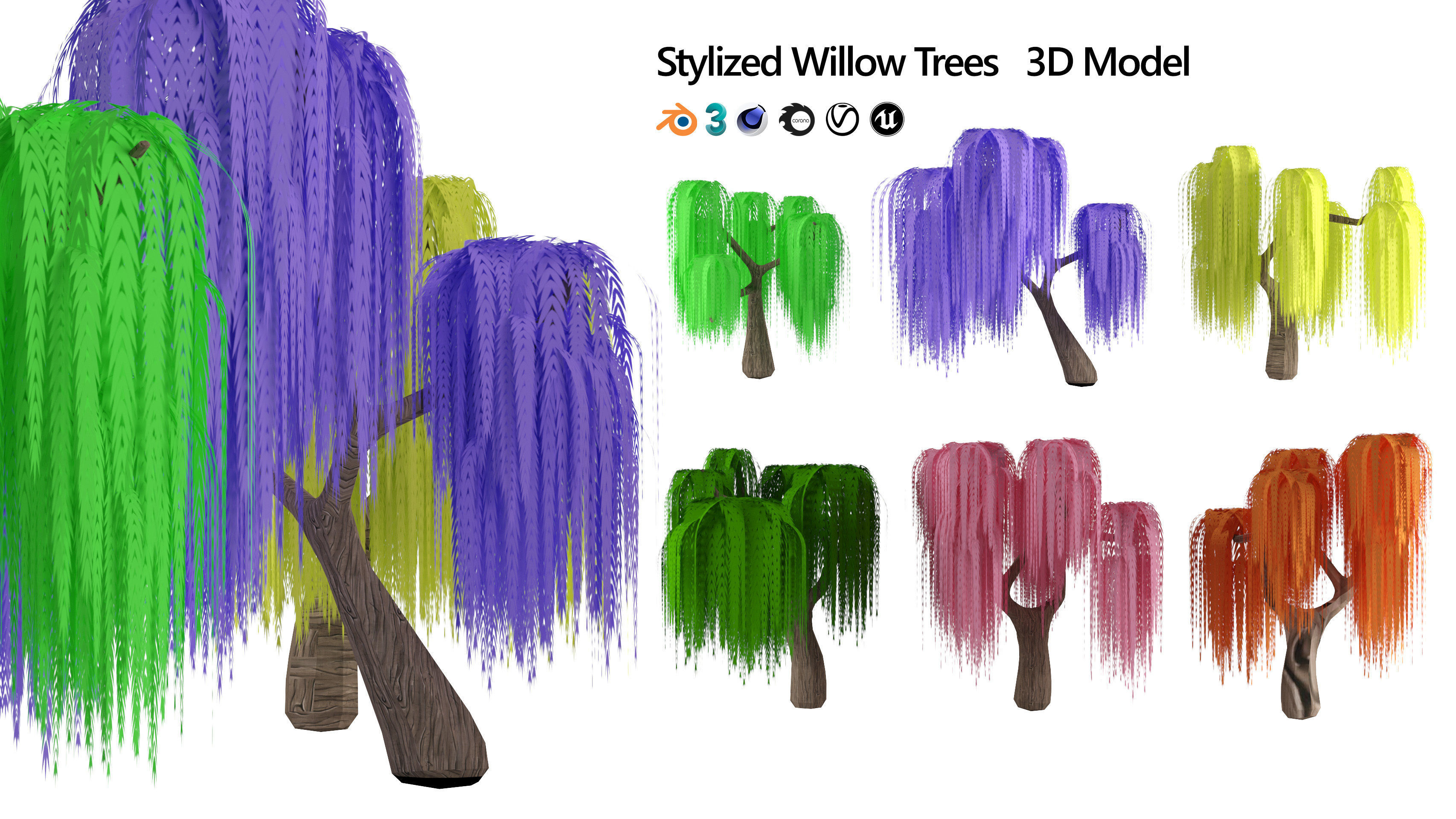 3D model Stylized Weeping Willow Tree 3d model VR / AR / low-poly ...