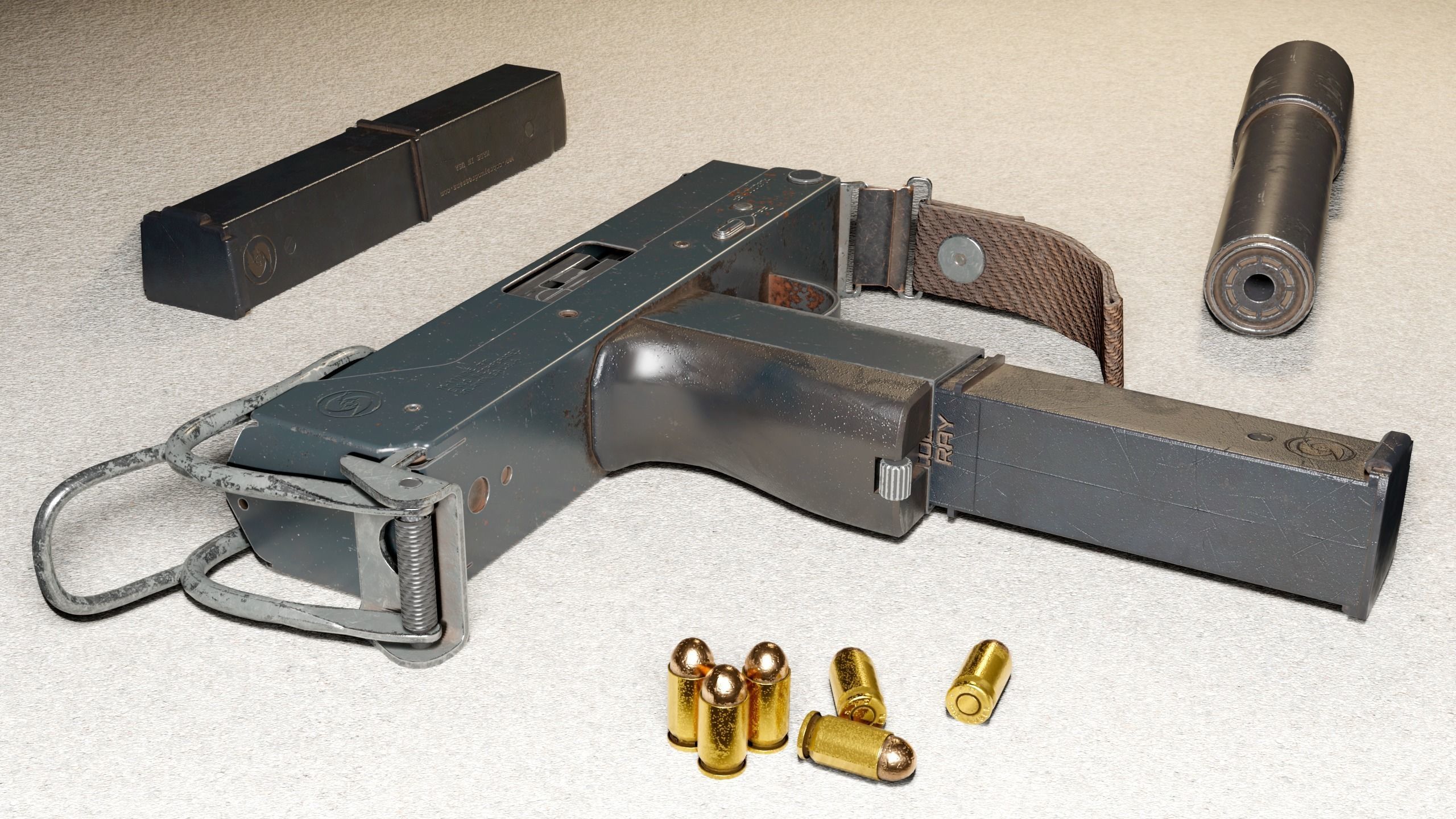 3D model Ingram MAC-11 with plastic magazine and supressor VR / AR ...