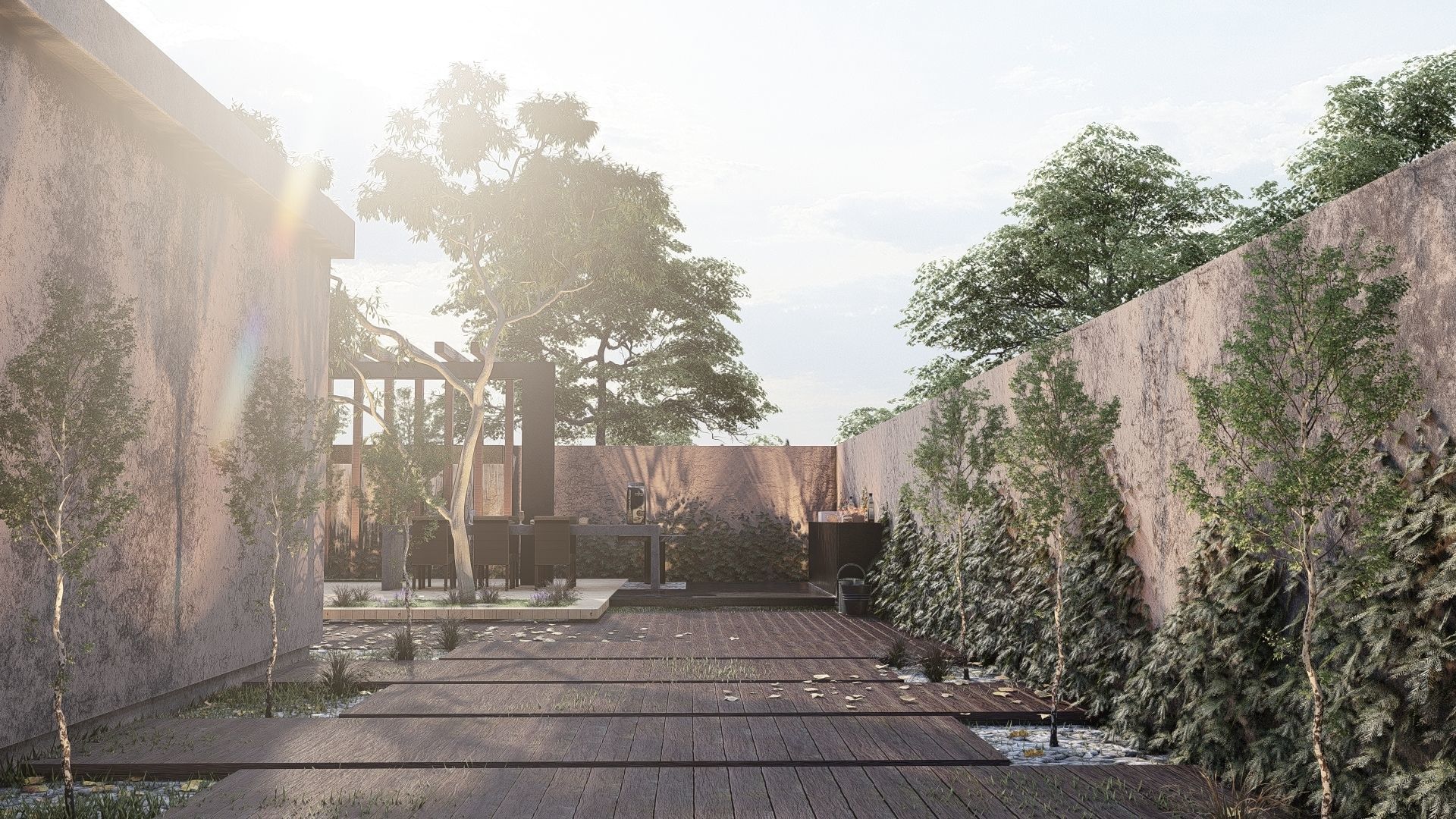 Villa backyard American style house landscape Revit Lumion FBX 3D model ...