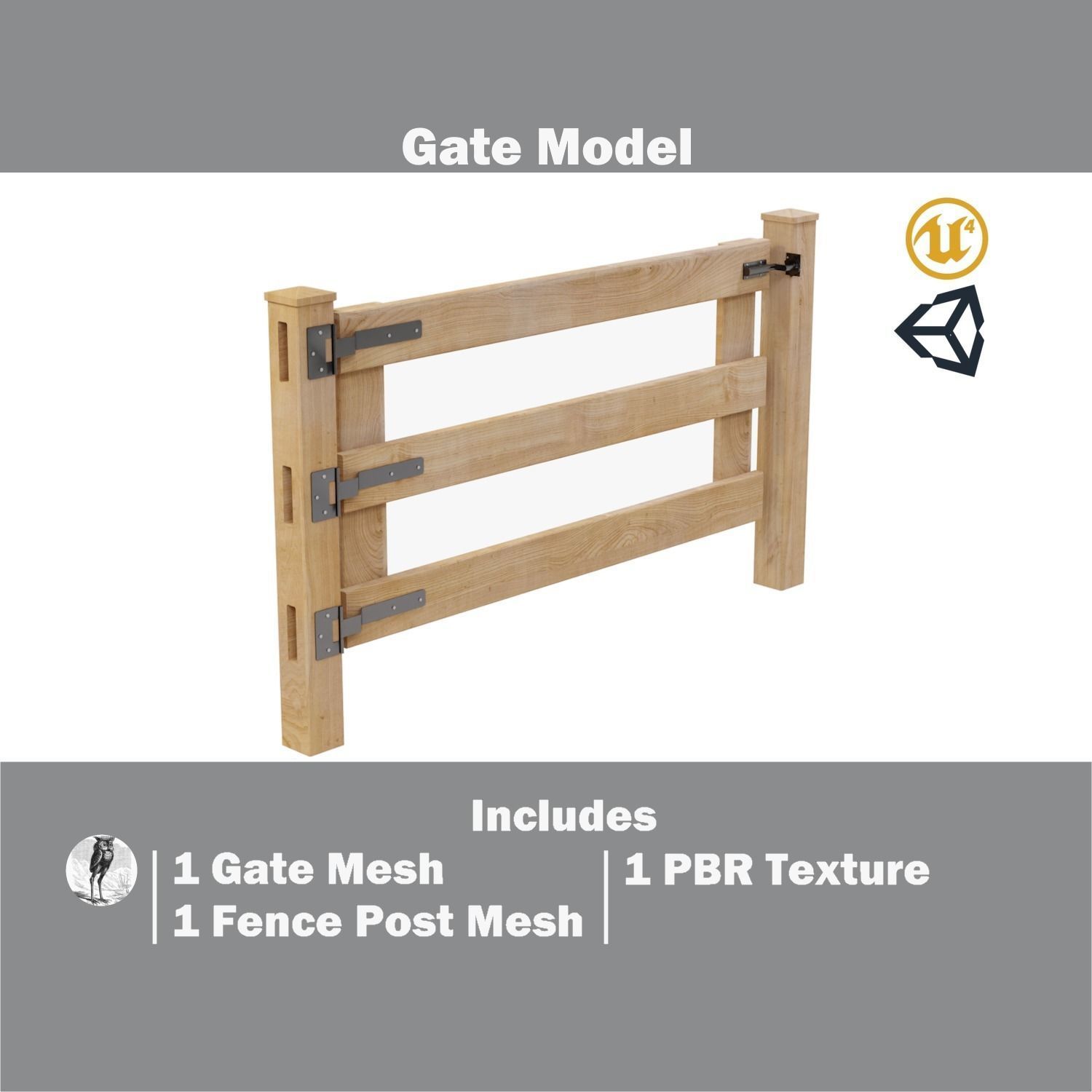 3D model Modular Fence Gate - 3-Rail Estate Fence Gate VR / AR / low ...