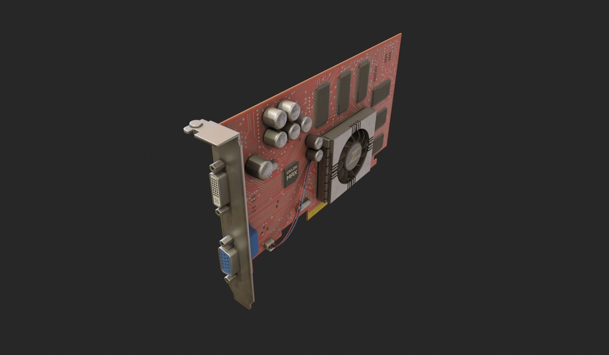3D model Vga gpu agp video card red circuit board retro style game ...