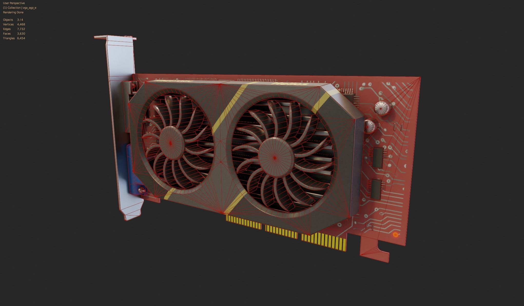 3D model dual fan gpu video card lowpoly game ready red circuit VR / AR ...