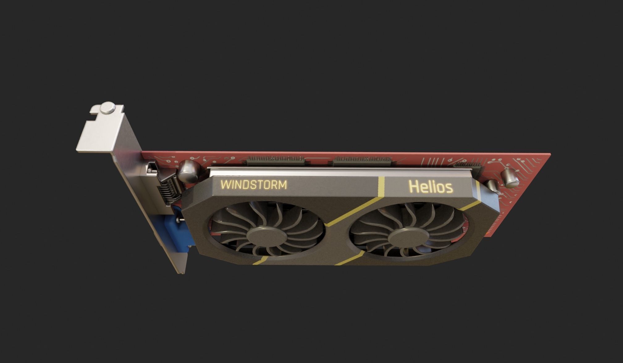 3D model dual fan gpu video card lowpoly game ready red circuit VR / AR ...