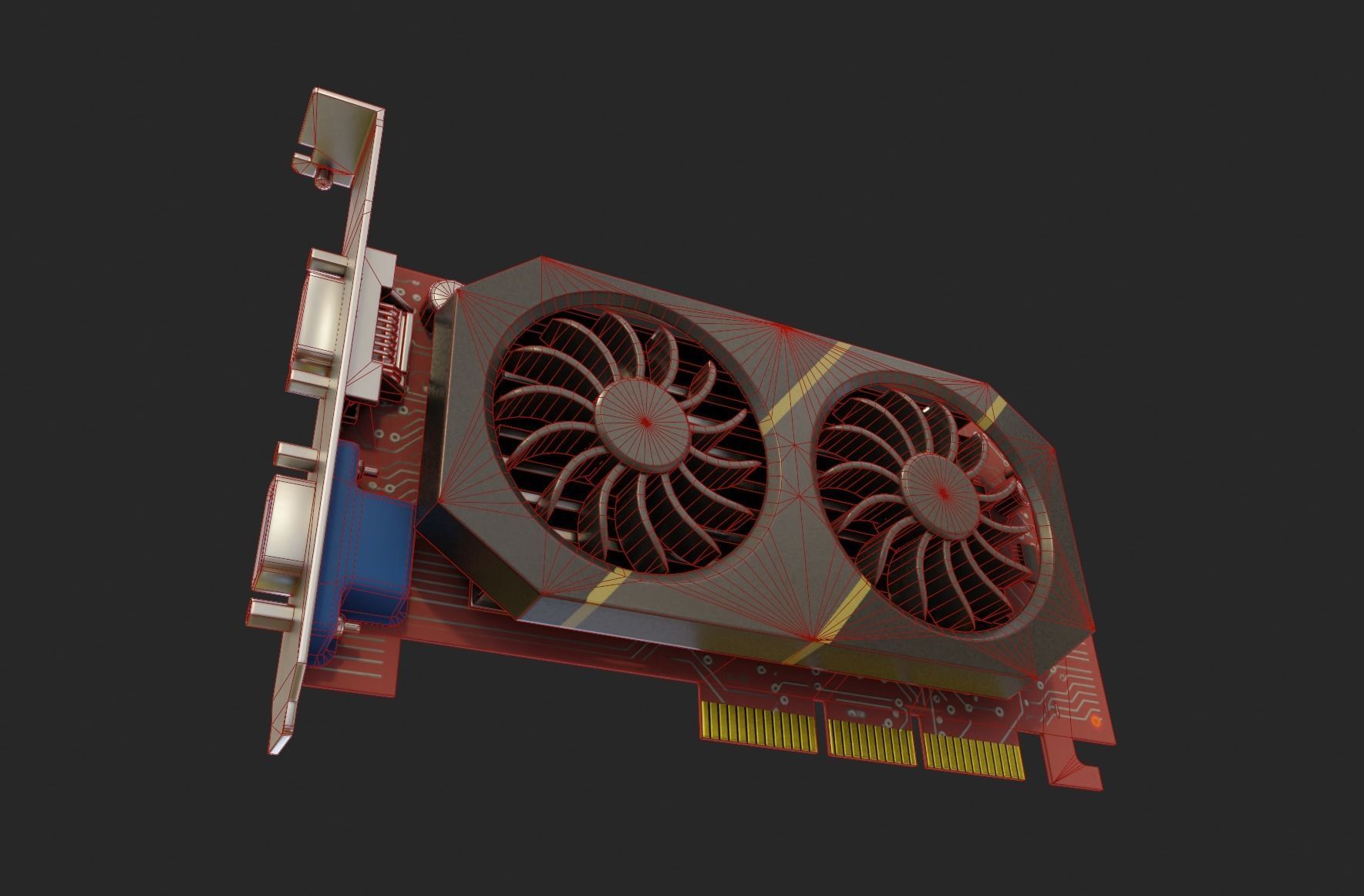 3D model dual fan gpu video card lowpoly game ready red circuit VR / AR ...