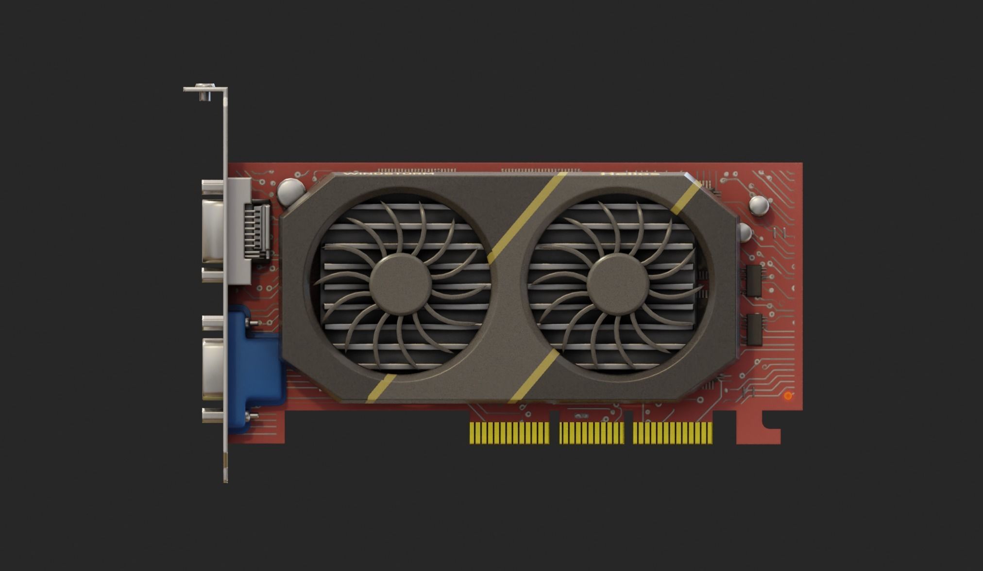 3D model dual fan gpu video card lowpoly game ready red circuit VR / AR ...