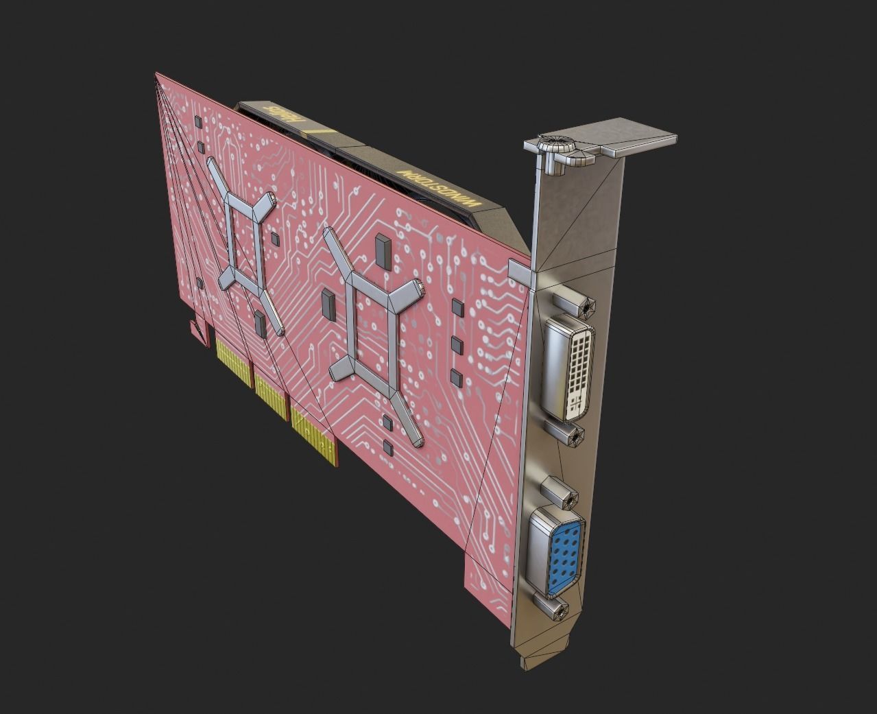 3D model dual fan gpu video card lowpoly game ready red circuit VR / AR ...