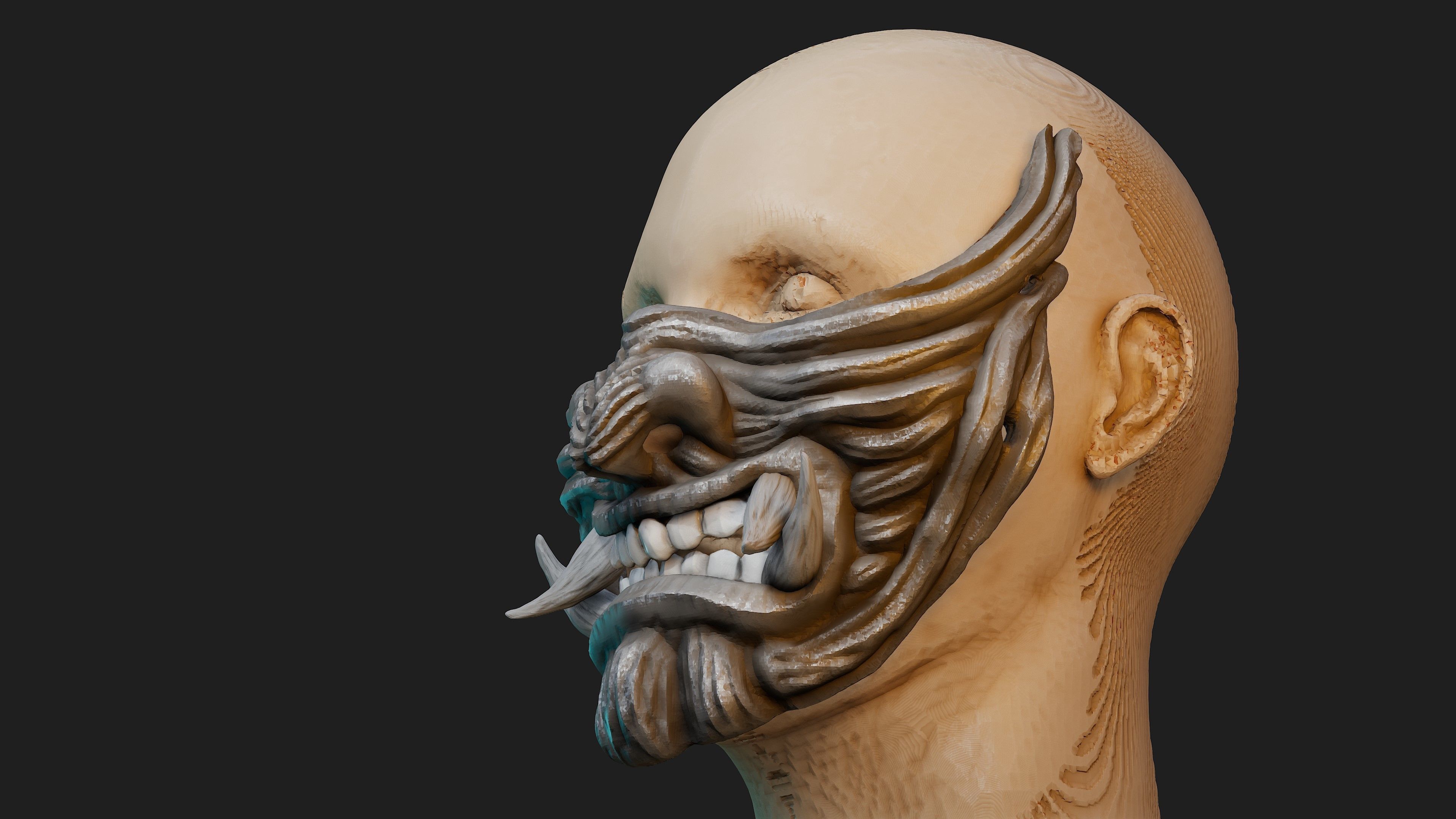 Hannya Samurai Oni Half Mask 3D model 3D printable | CGTrader
