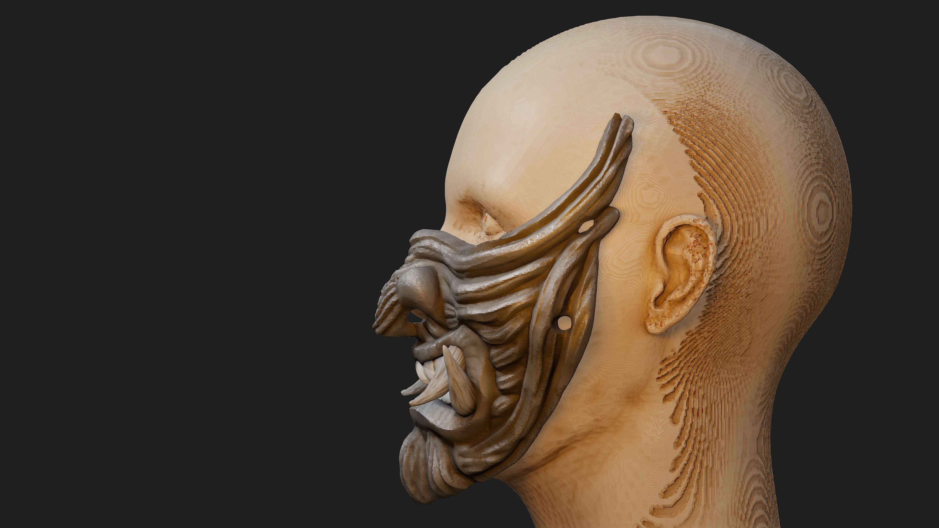 Hannya Samurai Oni Half Mask 3D model 3D printable | CGTrader