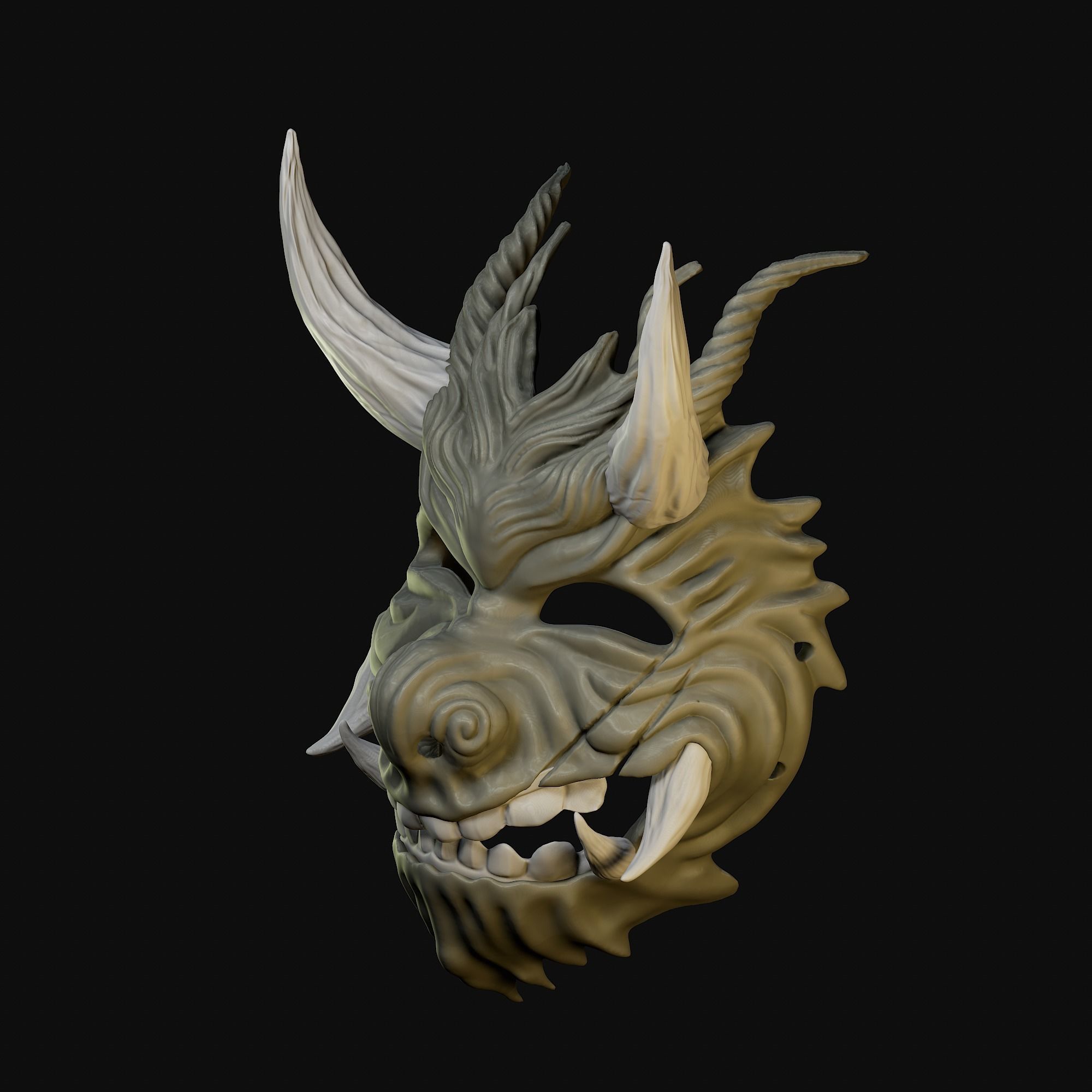 Oni Mask 2 Demon Horn Happy Face 3D model 3D printable | CGTrader